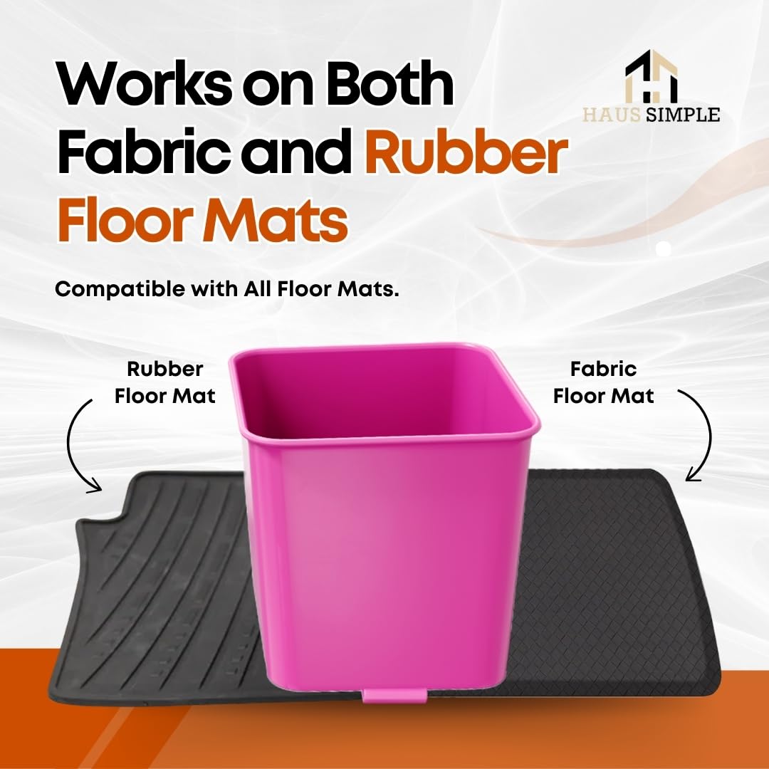 HAUSSIMPLE Car Trash Can Waterproof Vehicle Garbage Bin, Leakproof Anti Slip Floor Mat Clip Trash Bag Holder for Car, Truck, SUV, Van Portable Auto Trash Container with Stability Clips (Pink, Large)
