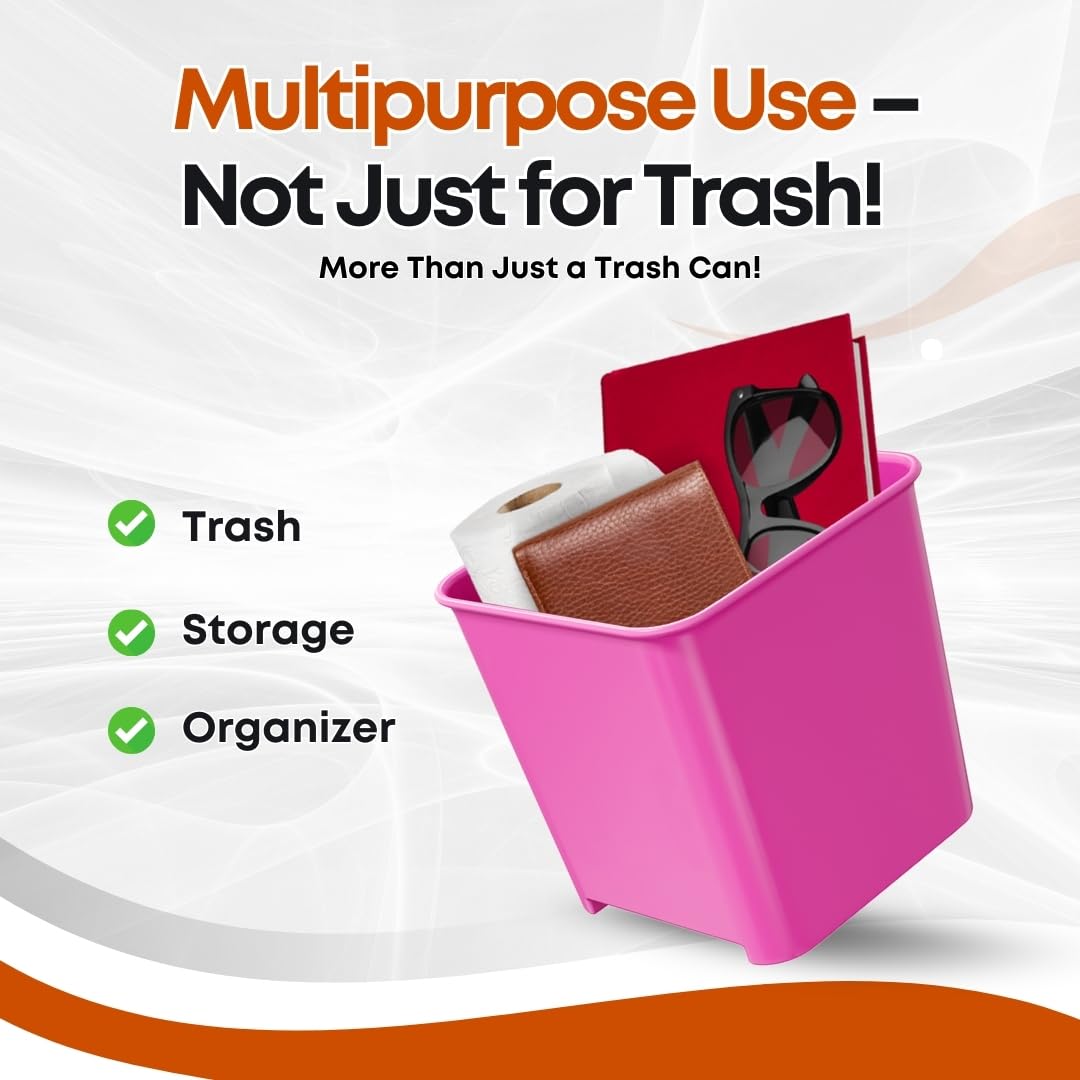 HAUSSIMPLE Car Trash Can Waterproof Vehicle Garbage Bin, Leakproof Anti Slip Floor Mat Clip Trash Bag Holder for Car, Truck, SUV, Van Portable Auto Trash Container with Stability Clips (Pink, Large)