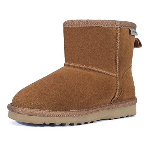 FANTURE Kids Snow Boots Boys Girls Winter Boots Cow Suede Warm Faux Fur Lined Durable Shoes(Little Kid/Big Kid) U422TX902.SA-Chestnut-34