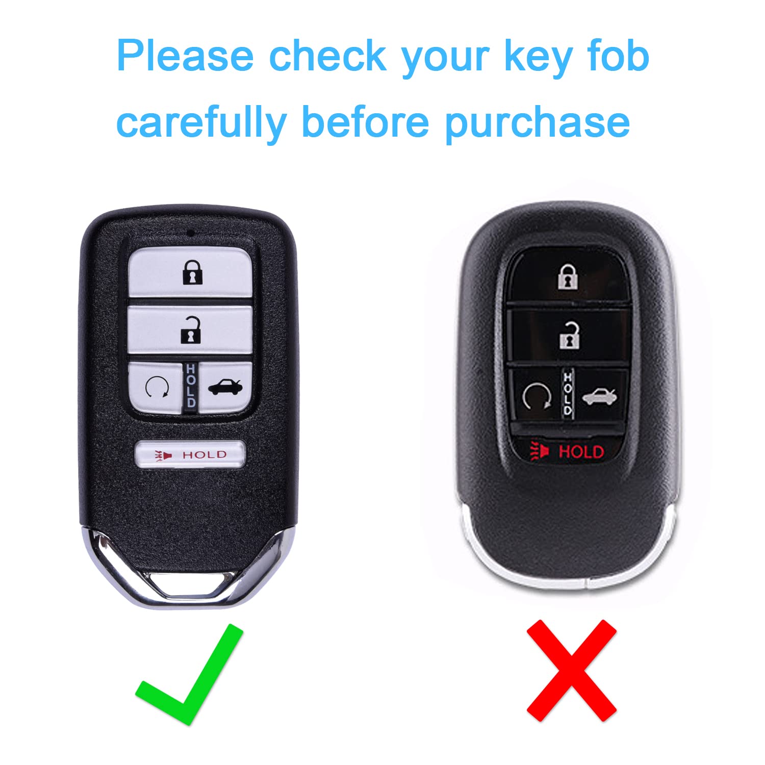 Wisdompro Key FOB Cover with Keychain for Honda Accord Civic CR-V Pilot Passport Insight, Silicone Full Protection Smart Remote Key Case Protector - Black, 2 Pcs