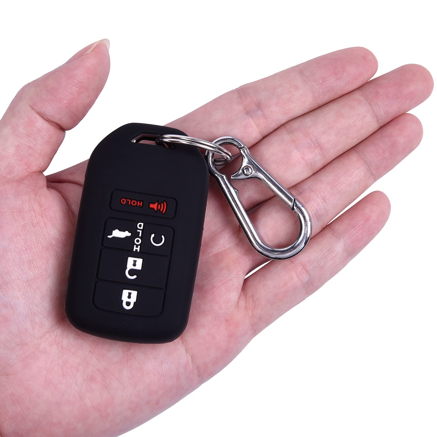 Wisdompro Key FOB Cover with Keychain for Honda Accord Civic CR-V Pilot Passport Insight, Silicone Full Protection Smart Remote Key Case Protector - Black, 2 Pcs