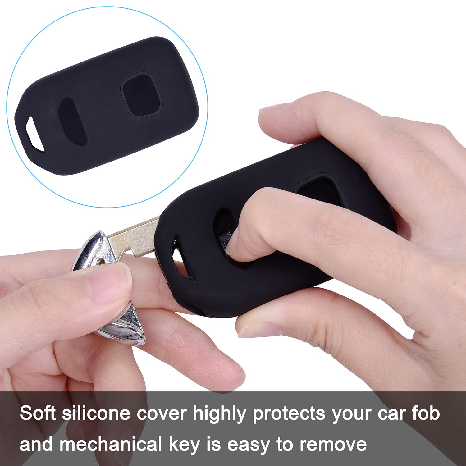 Wisdompro Key FOB Cover with Keychain for Honda Accord Civic CR-V Pilot Passport Insight, Silicone Full Protection Smart Remote Key Case Protector - Black, 2 Pcs