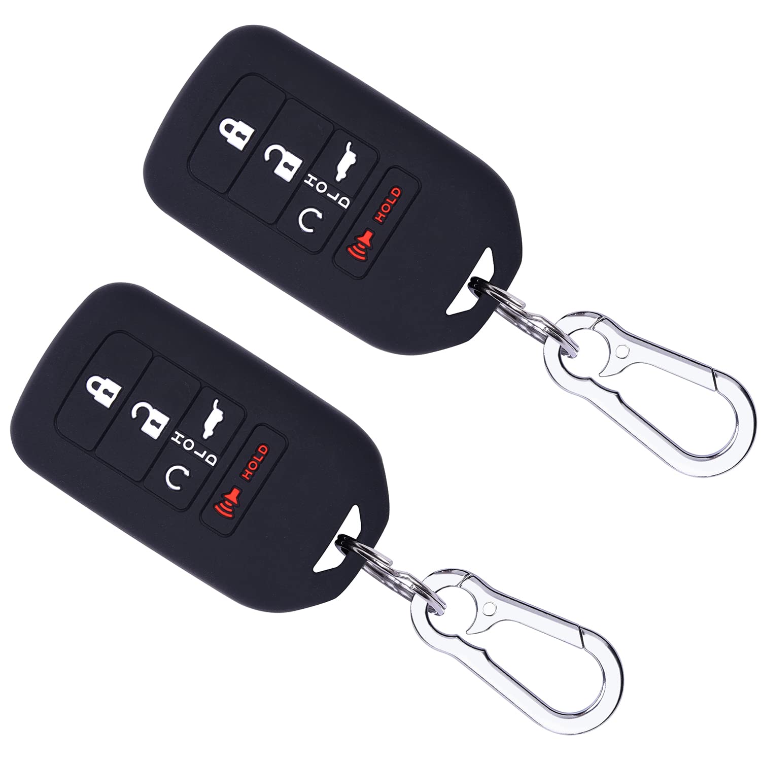 Wisdompro Key FOB Cover with Keychain for Honda Accord Civic CR-V Pilot Passport Insight, Silicone Full Protection Smart Remote Key Case Protector - Black, 2 Pcs