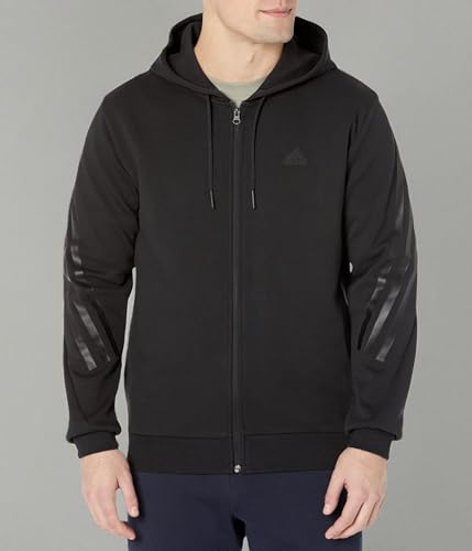 adidas Men's Future Icon 3-Stripes Full-Zip Hoodie, Black/Black, Large