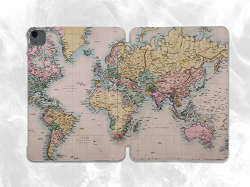 Cute World Map Vintage case Compatible with iPad Mini Air Pro 7.9 8.3 9.7 10.2 10.9 11 12.9 inch Pattern Cover New 2022 2021 Trifold Stand 3 4 5 6 7 8 9 Generation 315 (11" Pro 1/2/3 gen)