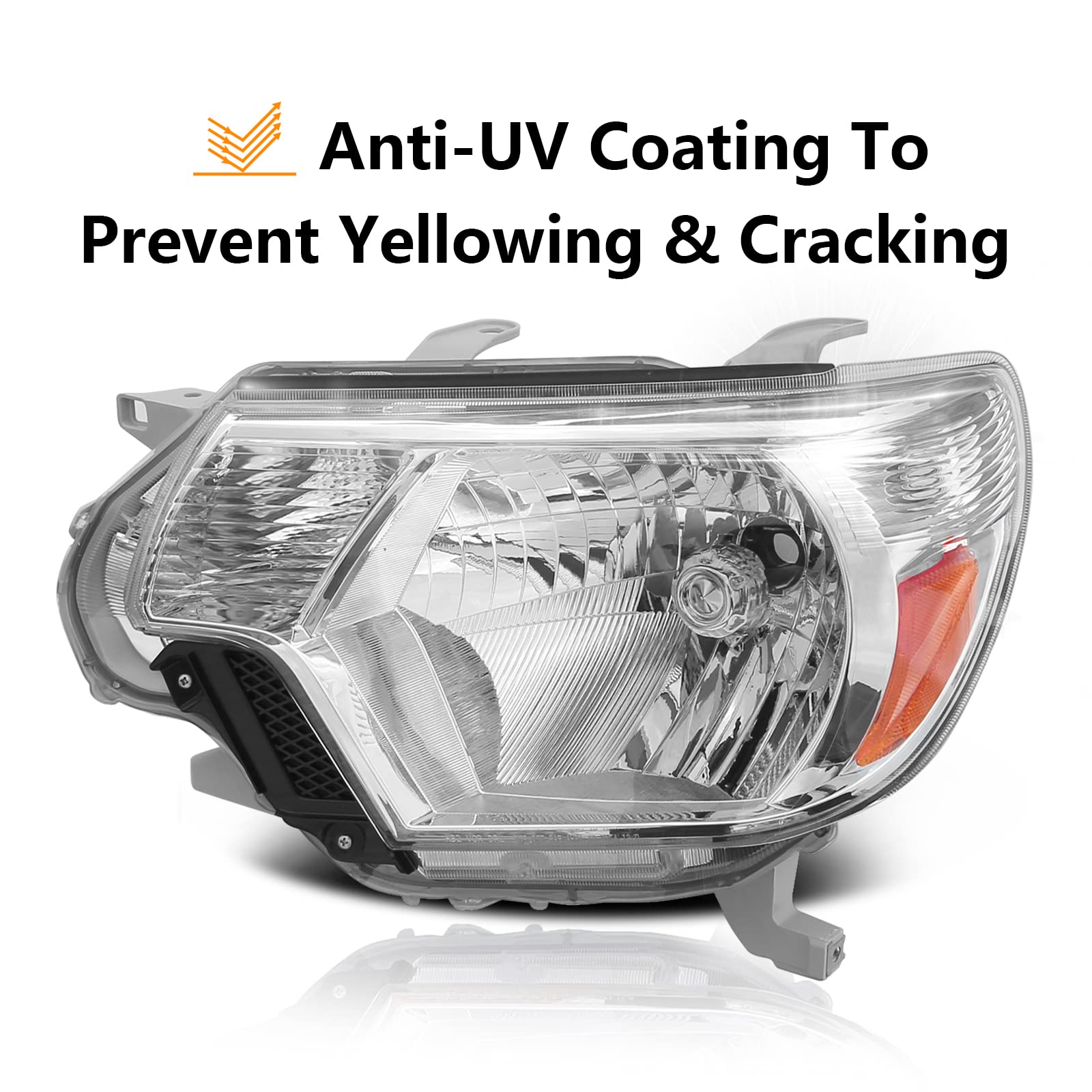 Dreenfl Anti-misting Headlight Assemblies Fit For 2012 2013 2014 2015 Toyota Tacoma 12 13 14 15 Tacoma Front Light Headlamp Driver And Passenger Side (Chrome Housing Amber Reflector)