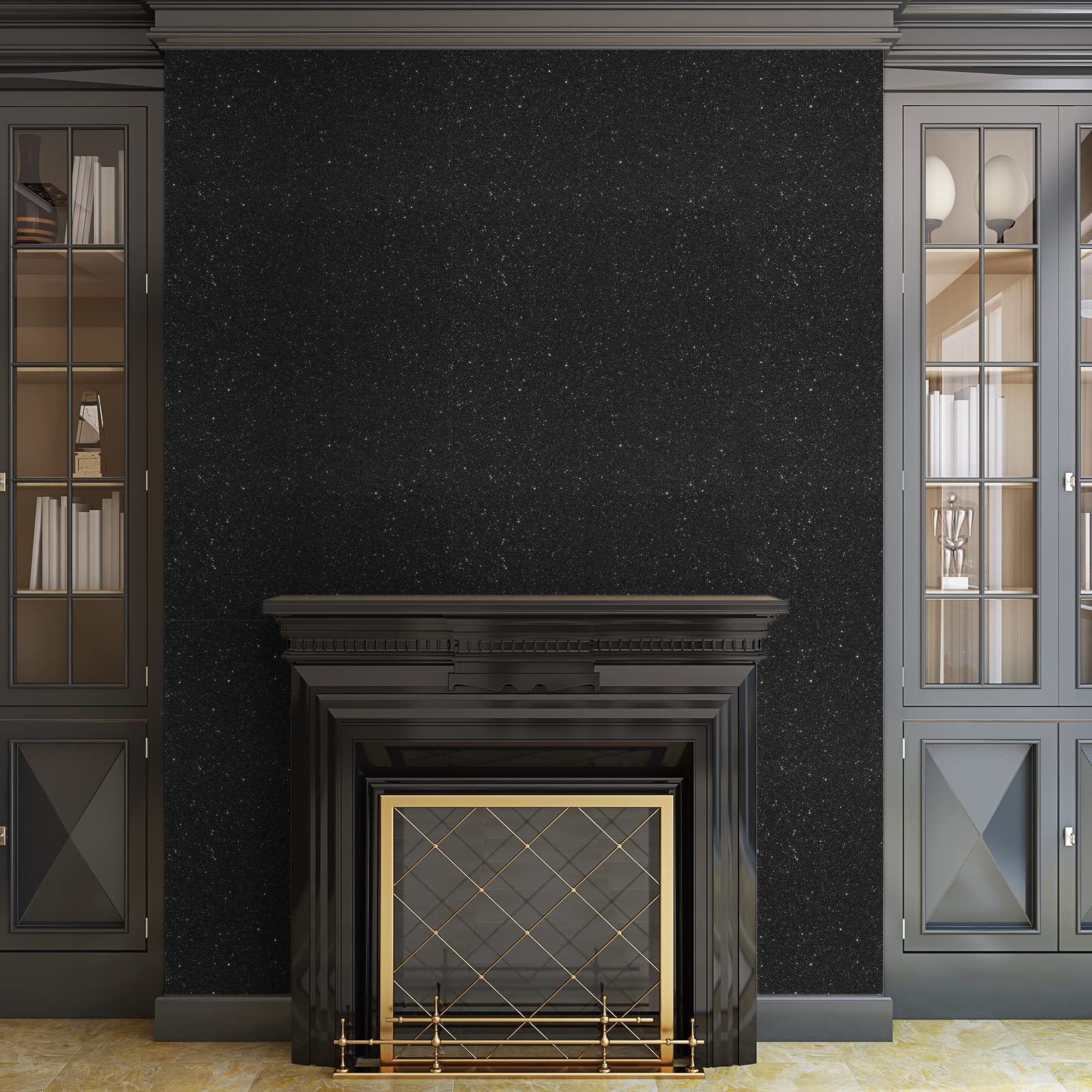 VEELIKE Black Glitter Wallpaper 15.7''x118'' Peel and Stick Sparkly Glitter Black Contact Paper Decorative Self Adhesive Removable Glitter Fabric Wall Paper Roll for Bedroom Wall Decor Cabinets