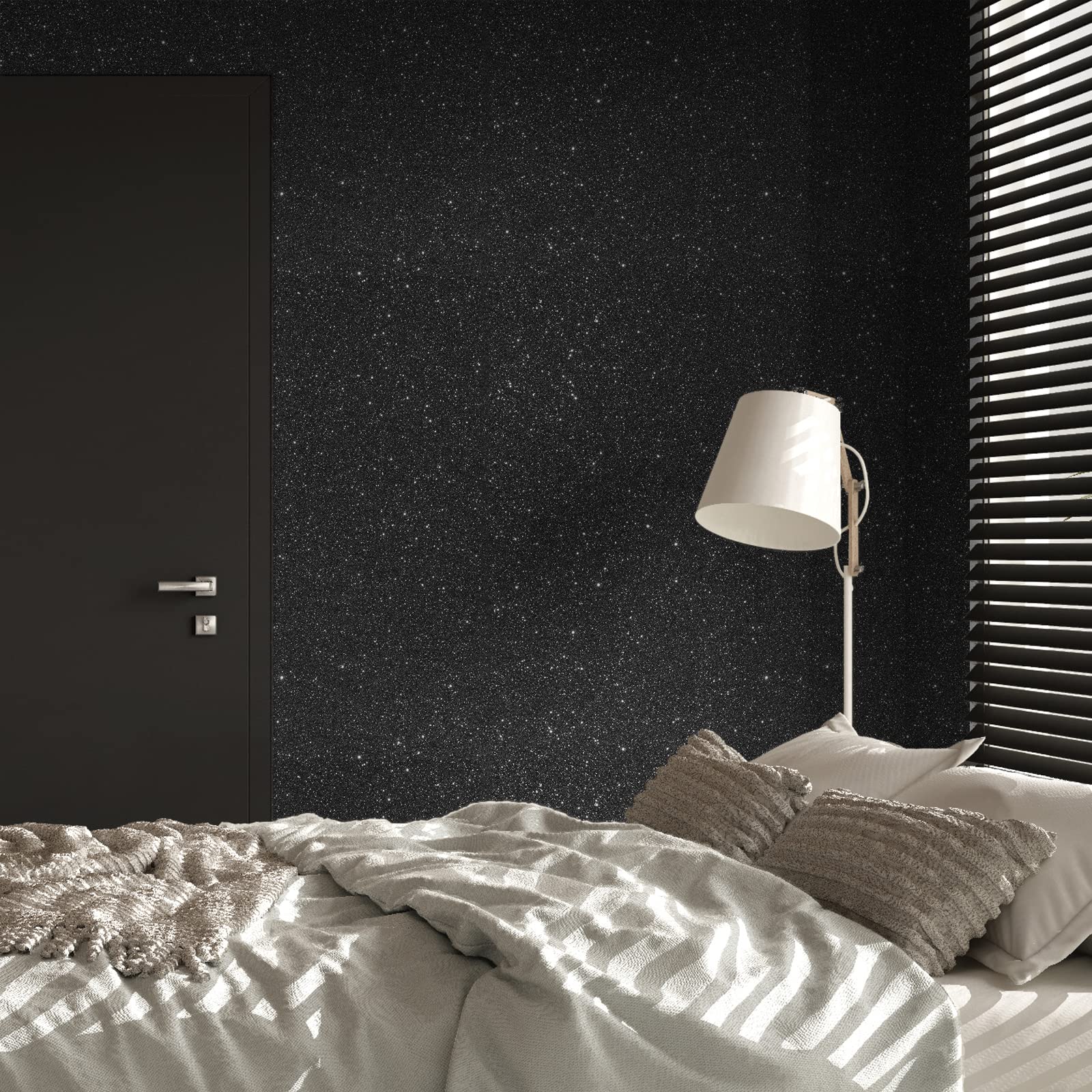 VEELIKE Black Glitter Wallpaper 15.7''x118'' Peel and Stick Sparkly Glitter Black Contact Paper Decorative Self Adhesive Removable Glitter Fabric Wall Paper Roll for Bedroom Wall Decor Cabinets