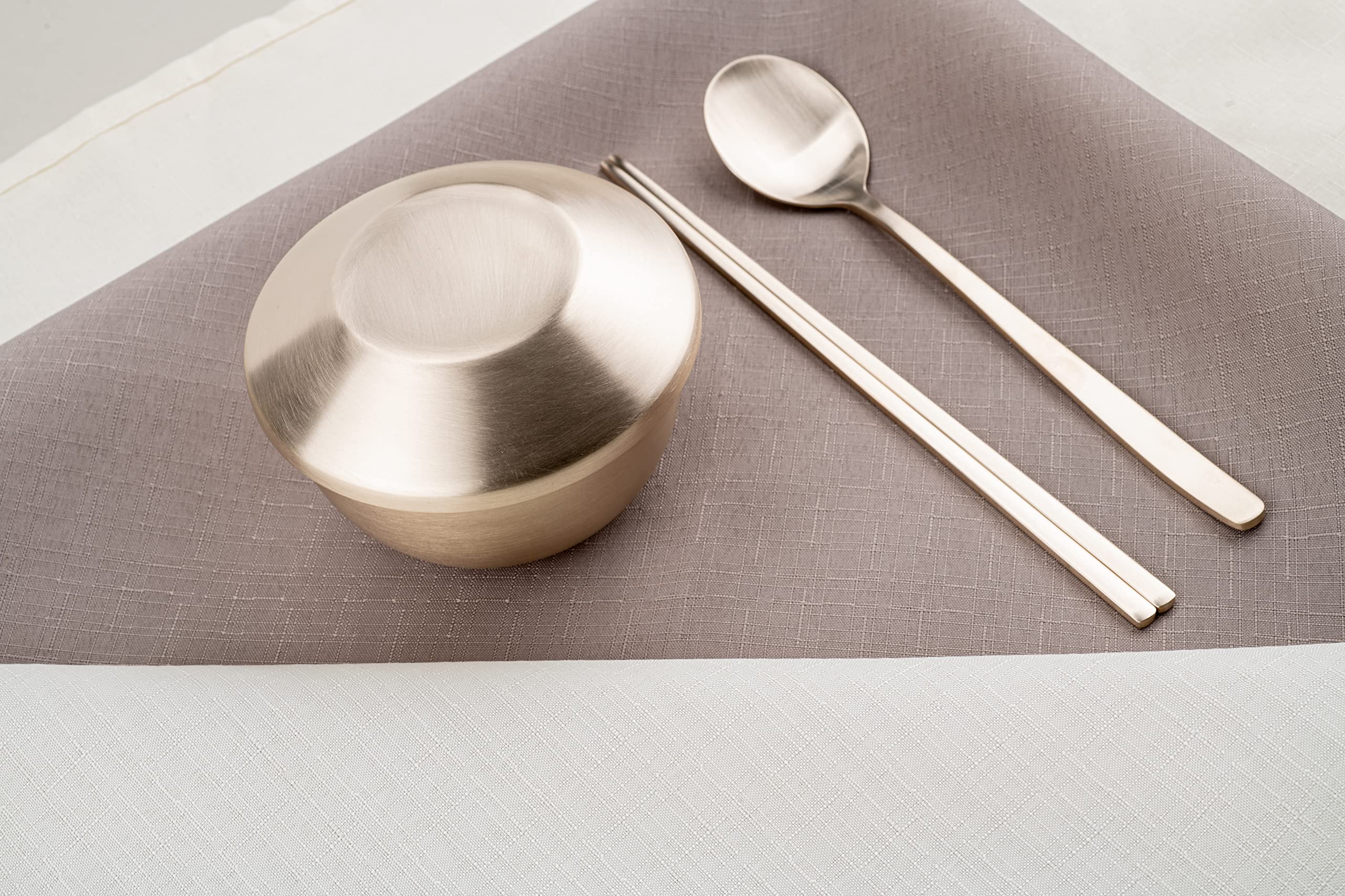 NotBiChae Premium Brassware Cutlery Spoon Chopsticks Set Korean Traditional Handmade Tableware BANGJJA YUGI with Gift Box 한국 유기 (Round Shape Set)