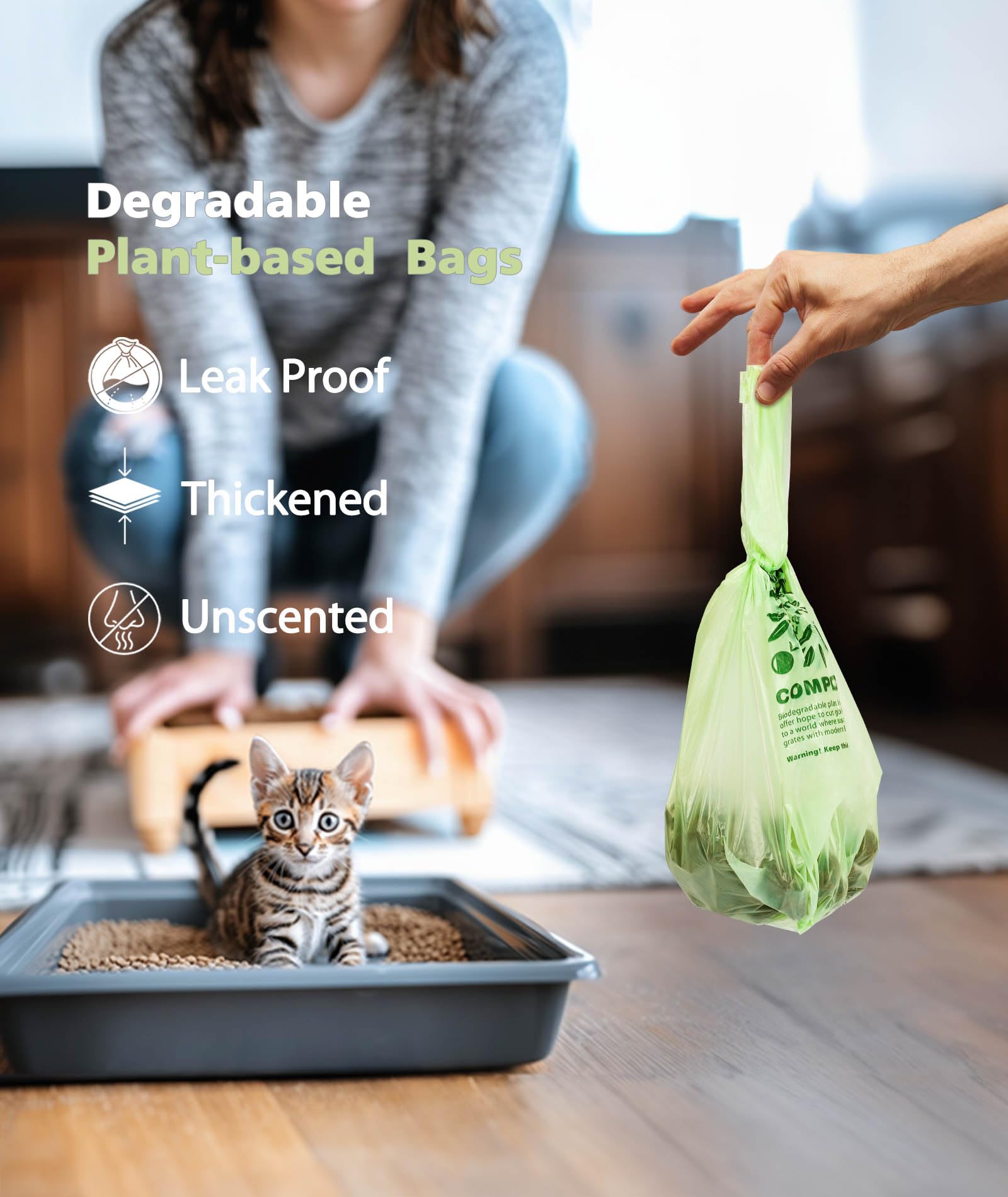 AYOTEE 125 Count 2.6 Gallon Compostable Small Trash Bags with Handles, 15 Ounce Capacity, Ideal for Kitchen, Office, Bathroom, and More