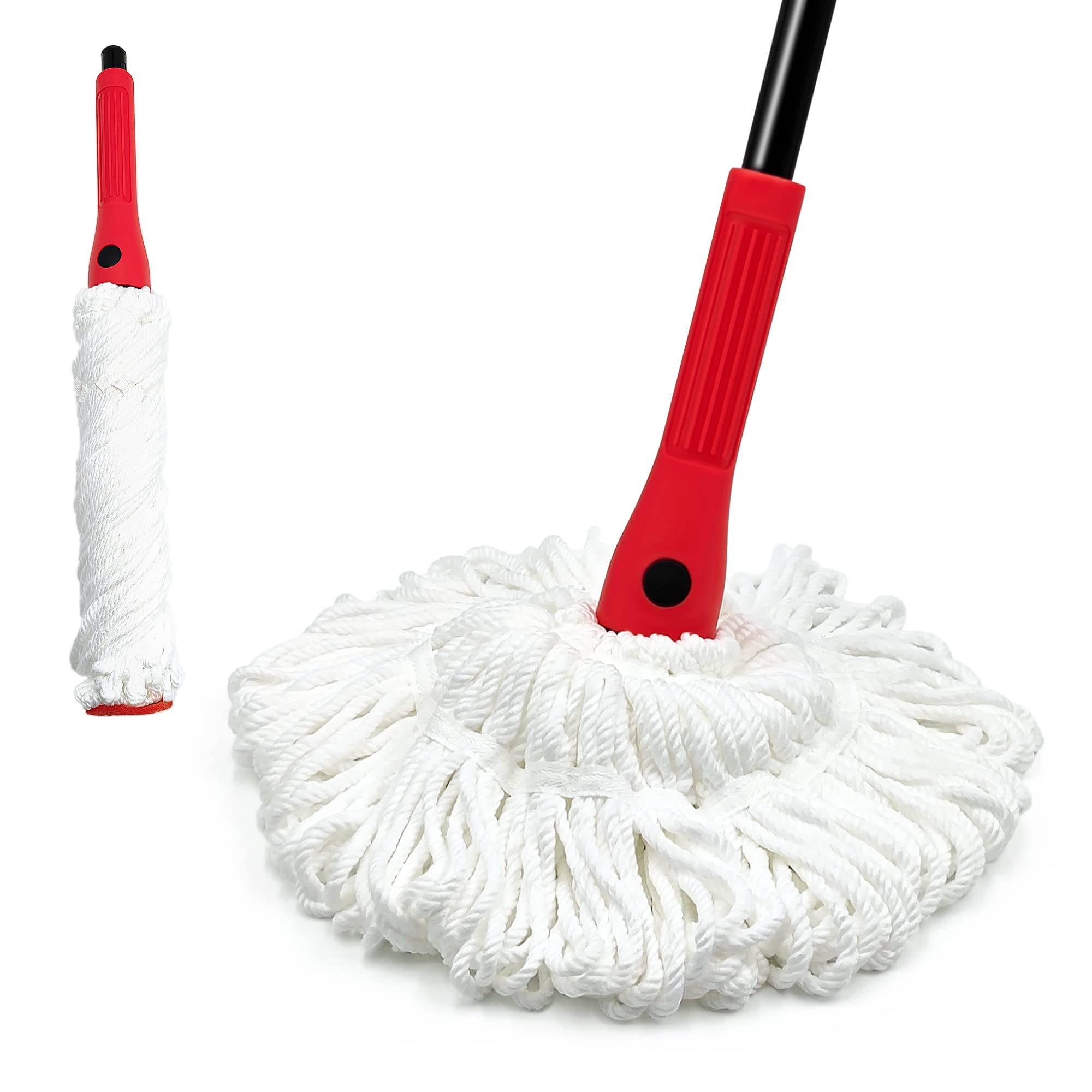 Self Wringing Mop with 2 Washable Heads, JEHONN Wet Mop for Floor Cleaning Heavy Duty, Upgraded 57.5 inches Long Handle Twist Mop for Hardwood Vinyl Tile Marble Laminate Home Office Kitchen (Red)
