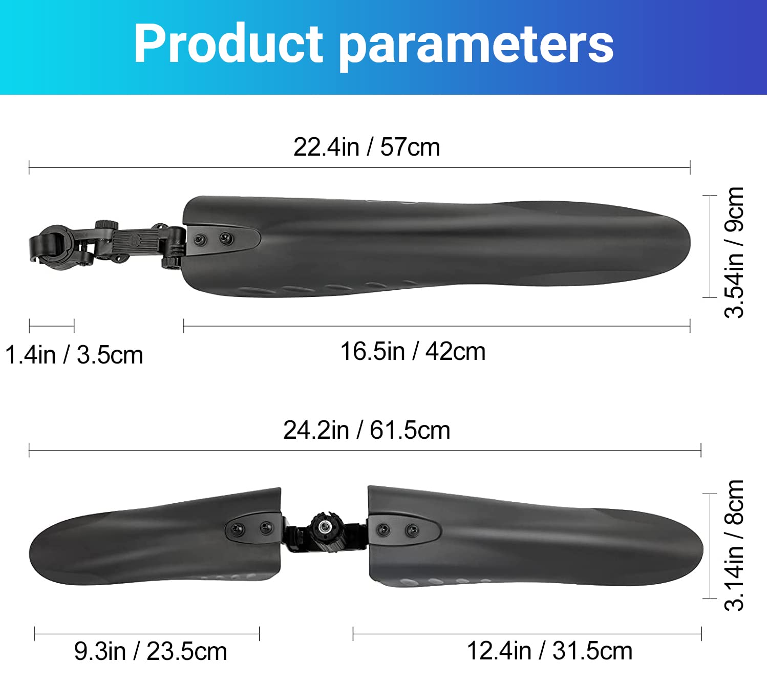 Winmoom Adjustable Bike Fender Set for 22"/24"/26"/27.5"，3 Parts-Universal Full Cover Thicken Widen Bicycle Mudguard Set Front/Rear Mud Guards Fit for MTB Mountain Road Bike