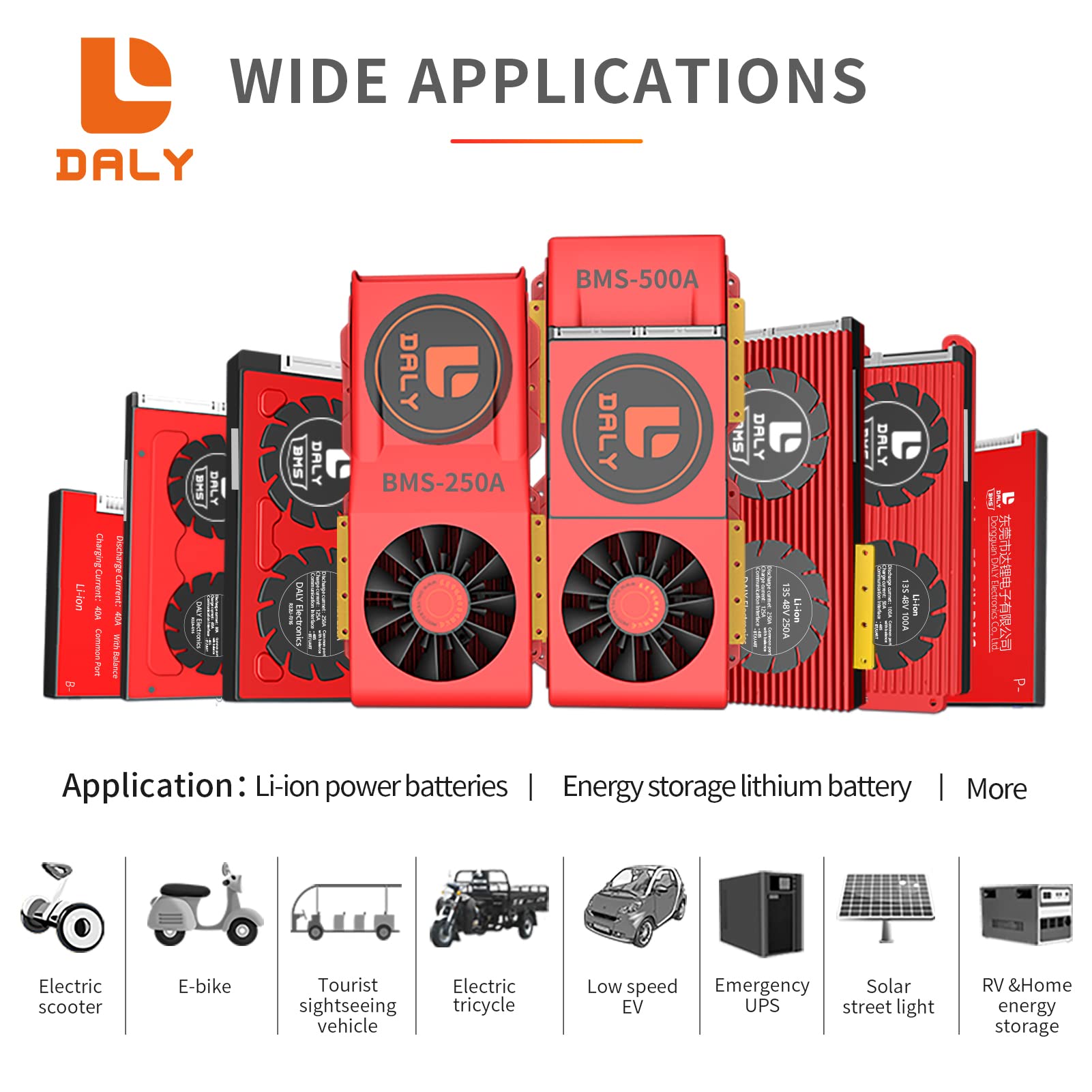 DALY BMS 13S 48V 80A Li-ion Battery Protection Module PCB Protection Board with Balance Leads BMS for 18650 Battery Pack 48V(Standard BMS,80A Fan)