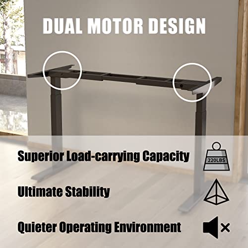 AITERMINAL Dual Motor Standing Desk Frame, Electric Adjustable Standing Desk Legs for Office Home (Black Frame + Motors + Control Panel)