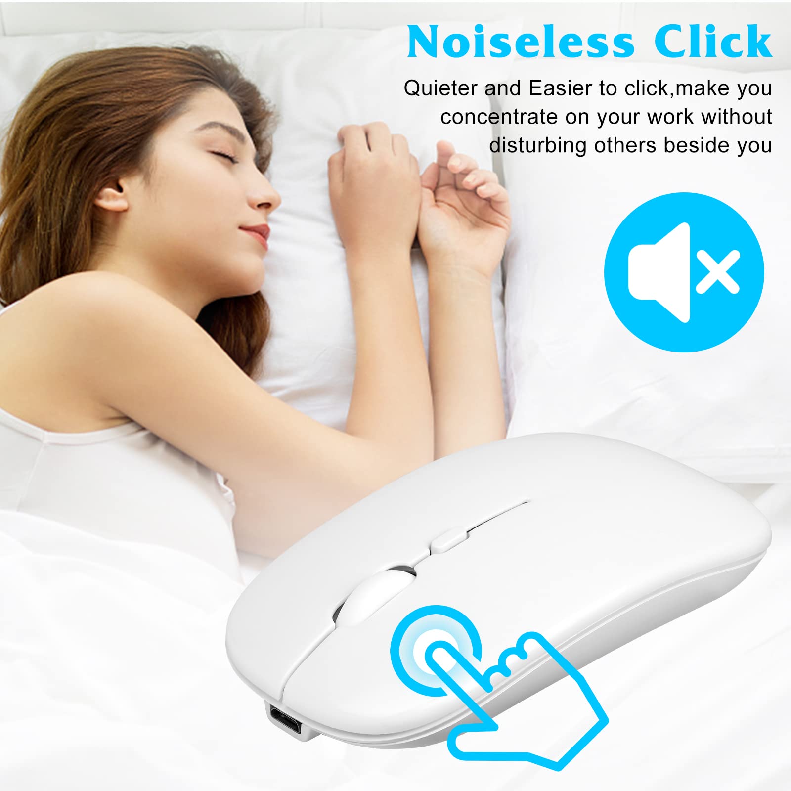 UrbanX Bluetooth Rechargeable Mouse for Dell Latitude 5420 Laptop Bluetooth Wireless Mouse Designed for Laptop/PC/Mac/iPad pro/Computer/Tablet/Android Pure White