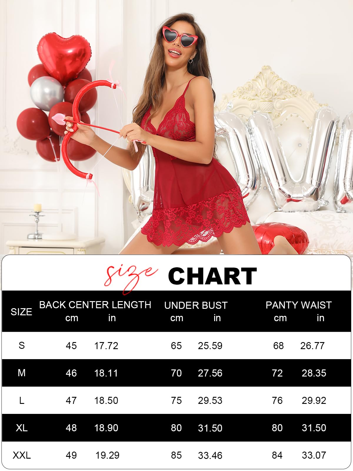 Aranmei Sultry Lace Babydoll Nightgown & Thong Set, Patchwork Mesh Scallop Trim Slips, Chemise Lingerie for Women Sexy