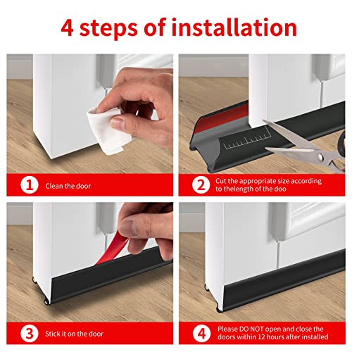 Door Draft Stopper, Cuttable Under Door Seal, Strong Adhesive Draft Stopper for Bottom of Door for Exterior/Interior Doors 39” Length (Black)