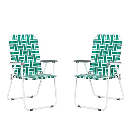 EEBUIHUI Set of 2 Folding Patio Lawn Chairs, Webbed Folding Chair Outdoor Beach Chair High Back Seat Portable Camping Chair for Yard, Garden (Light Green)
