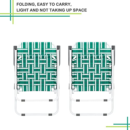 EEBUIHUI Set of 2 Folding Patio Lawn Chairs, Webbed Folding Chair Outdoor Beach Chair High Back Seat Portable Camping Chair for Yard, Garden (Light Green)
