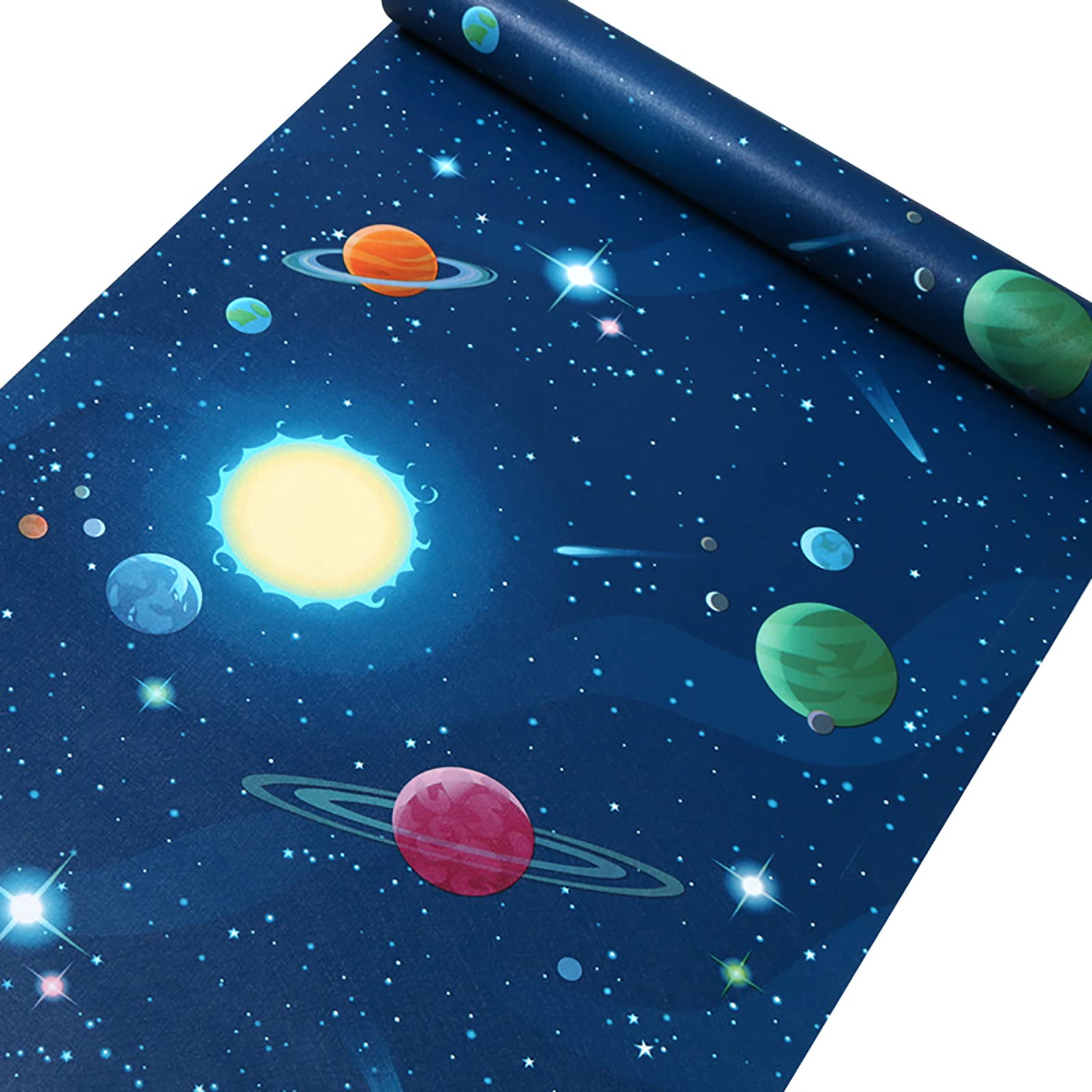 MyFun 11 Yards Solar Planets Wallpaper Peel and Stick, Fantasy Universe Space Design – Removable Contact Wall Paper Decals for Kids' Boy Room, 48.4 Square ft 32.8 Ft X 17.9 inch