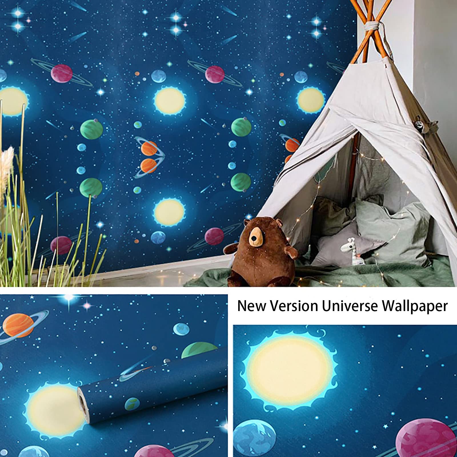 MyFun 11 Yards Solar Planets Wallpaper Peel and Stick, Fantasy Universe Space Design – Removable Contact Wall Paper Decals for Kids' Boy Room, 48.4 Square ft 32.8 Ft X 17.9 inch