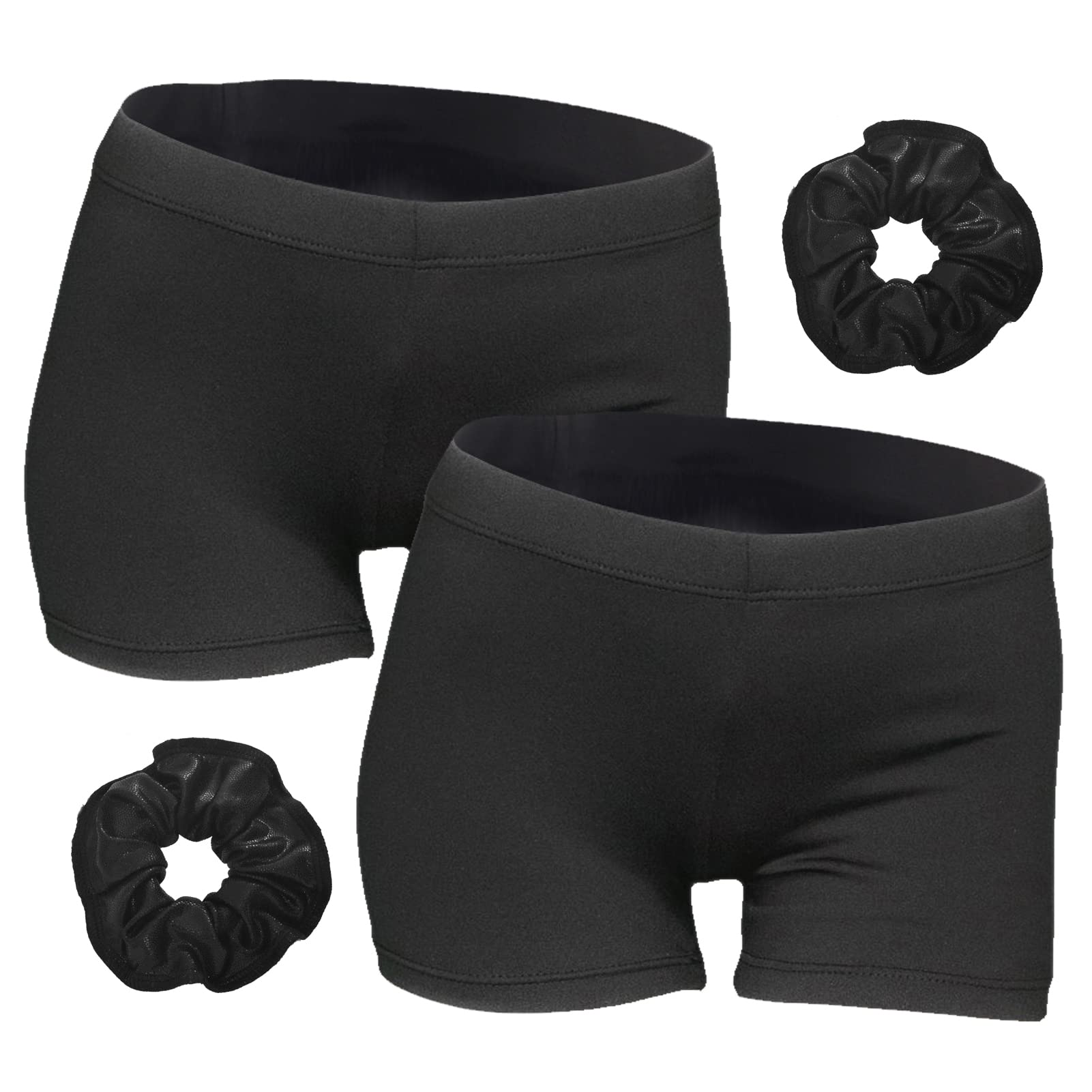 Aosva Little Big Girls' 2 PCS Sparkle Dance Tumbling Athletic Gymnastics Black Shorts for Girls 7-8Years
