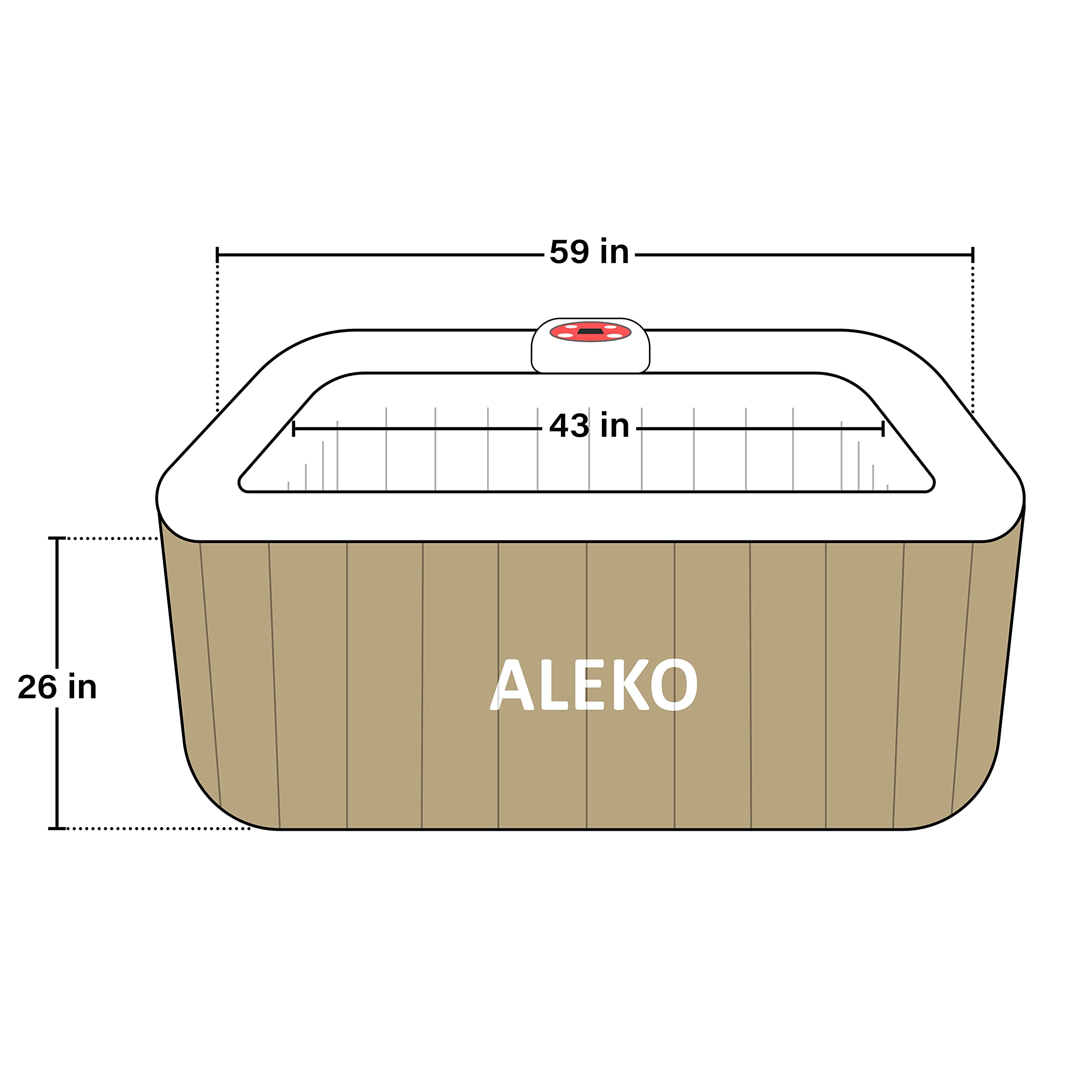ALEKO Inflatable Hot Tub Spa | Personal High Powered Jetted Bubble | with Fitted Cover and 3 Filters | 160 Gallon | 4 Person Square | Brown | HTISQ4BR