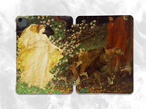 Cute Oil Painting Girl Lion Flower case Compatible with iPad Mini Air Pro 7.9 8.3 9.7 10.2 10.9 11 12.9 inch Pattern Cover New 2022 2021 Trifold Stand 3 4 5 6 7 8 9 Generation 258 (10.9" Air 4)