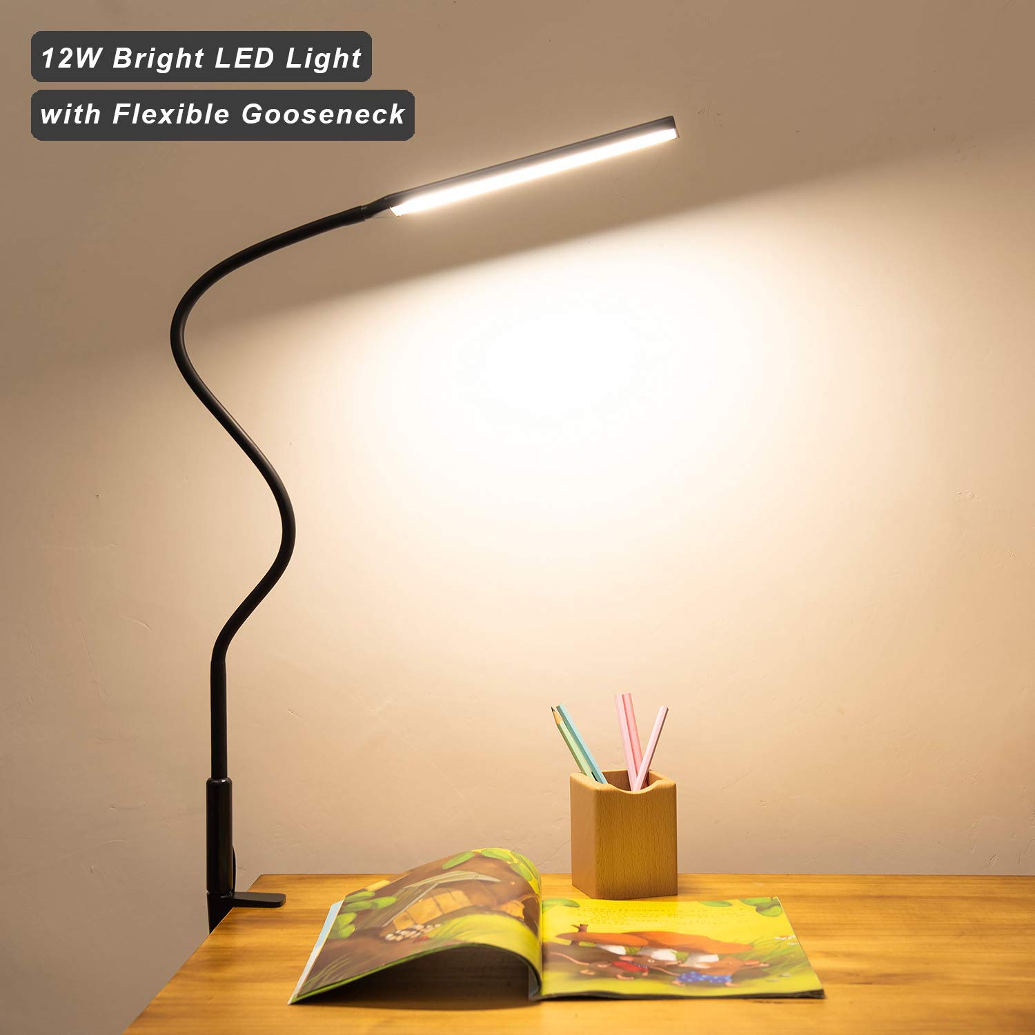 Psiven LED Desk Lamp, Swing Arm Table Lamp with Clamp, Flexible Gooseneck Architect Drafting Task Lamp(3 Lighting Modes, Dimmable, Memory Function) Eye Care Desk Light for Workbench, Monitor, Reading