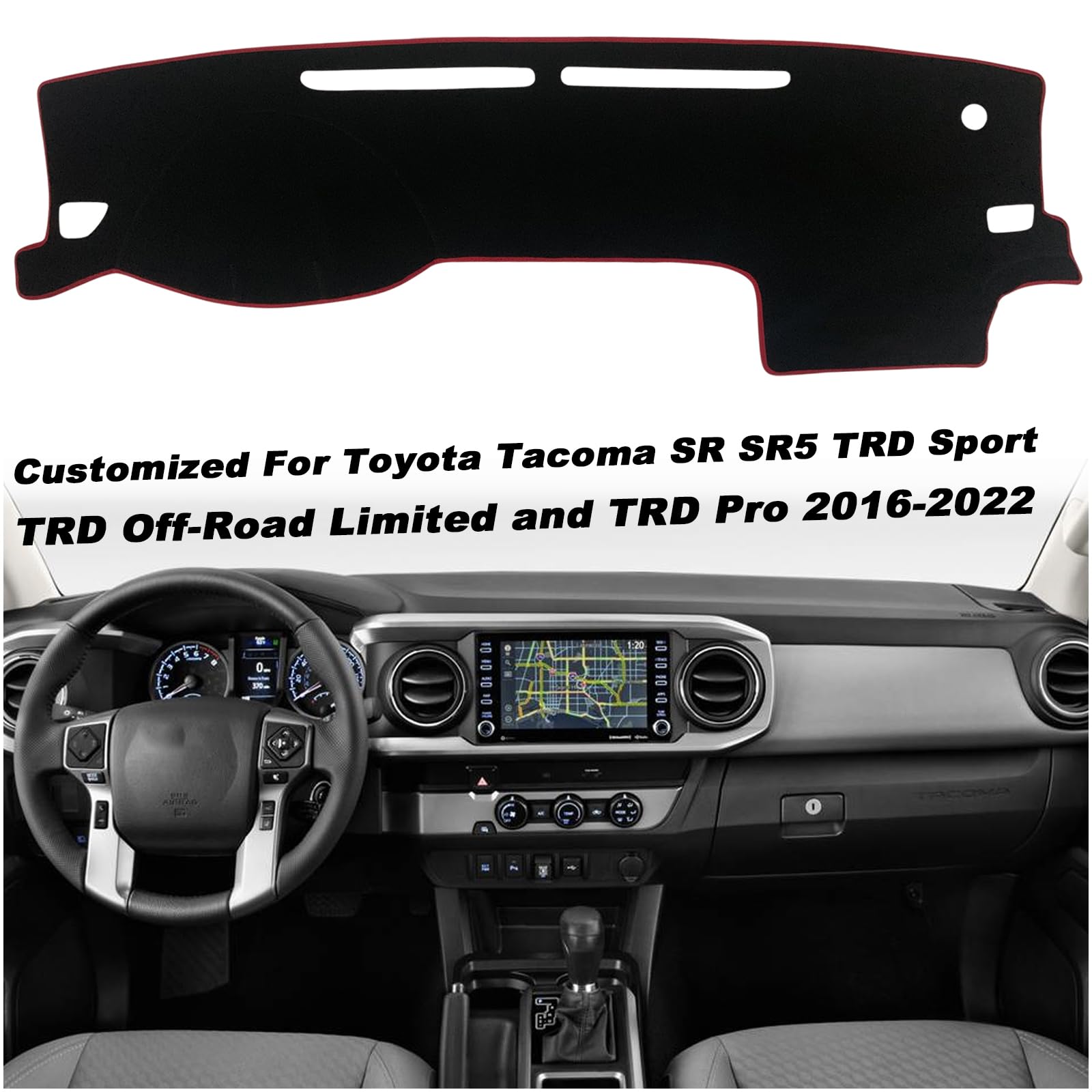 KEEGTBOX Dash Mat Cover Custom Interior Center Console Compatible with Toyota Tacoma 2016 2017 2018 2019 2020 2021 2022 Dashboard mat Cover Accessories (Red Rim)