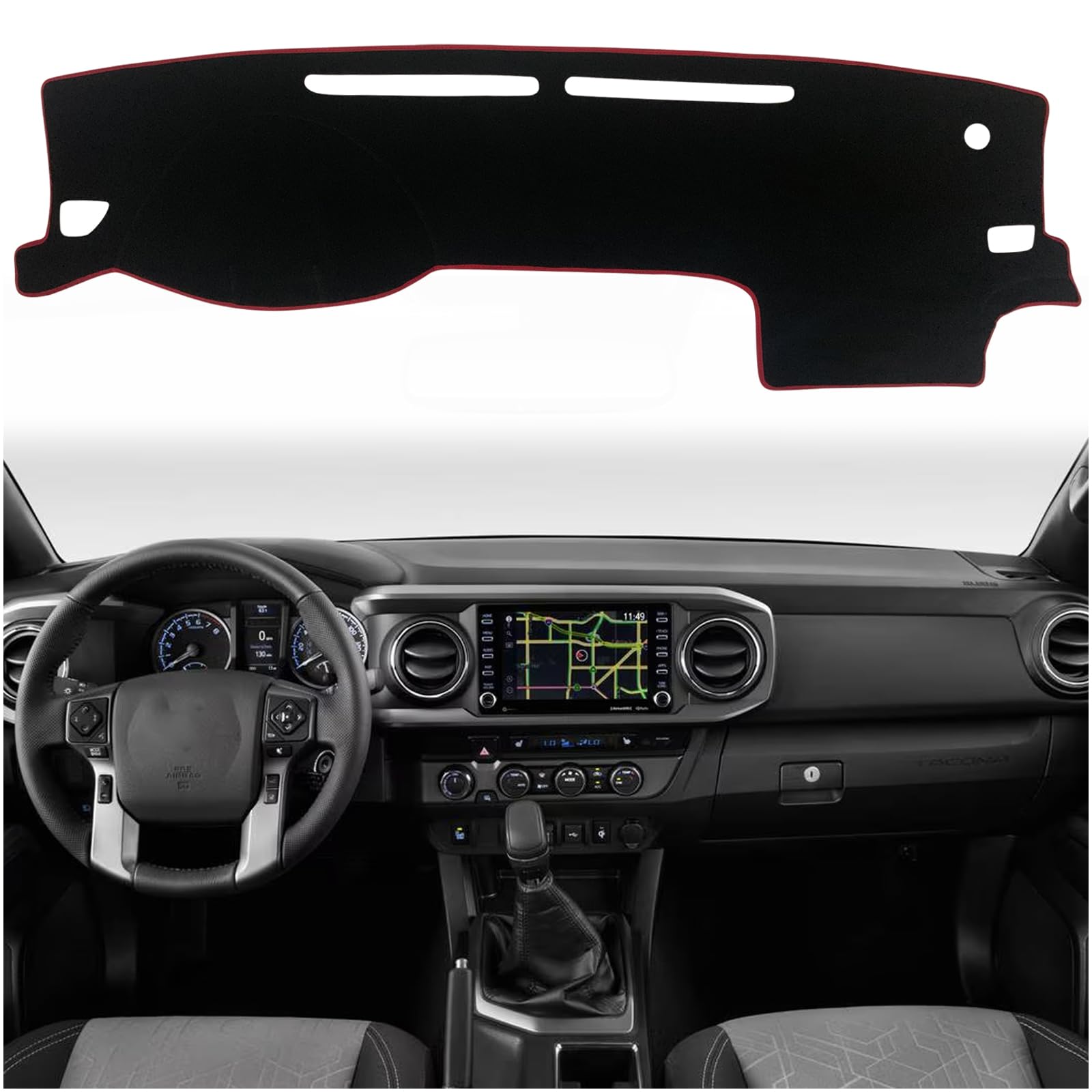 KEEGTBOX Dash Mat Cover Custom Interior Center Console Compatible with Toyota Tacoma 2016 2017 2018 2019 2020 2021 2022 Dashboard mat Cover Accessories (Red Rim)
