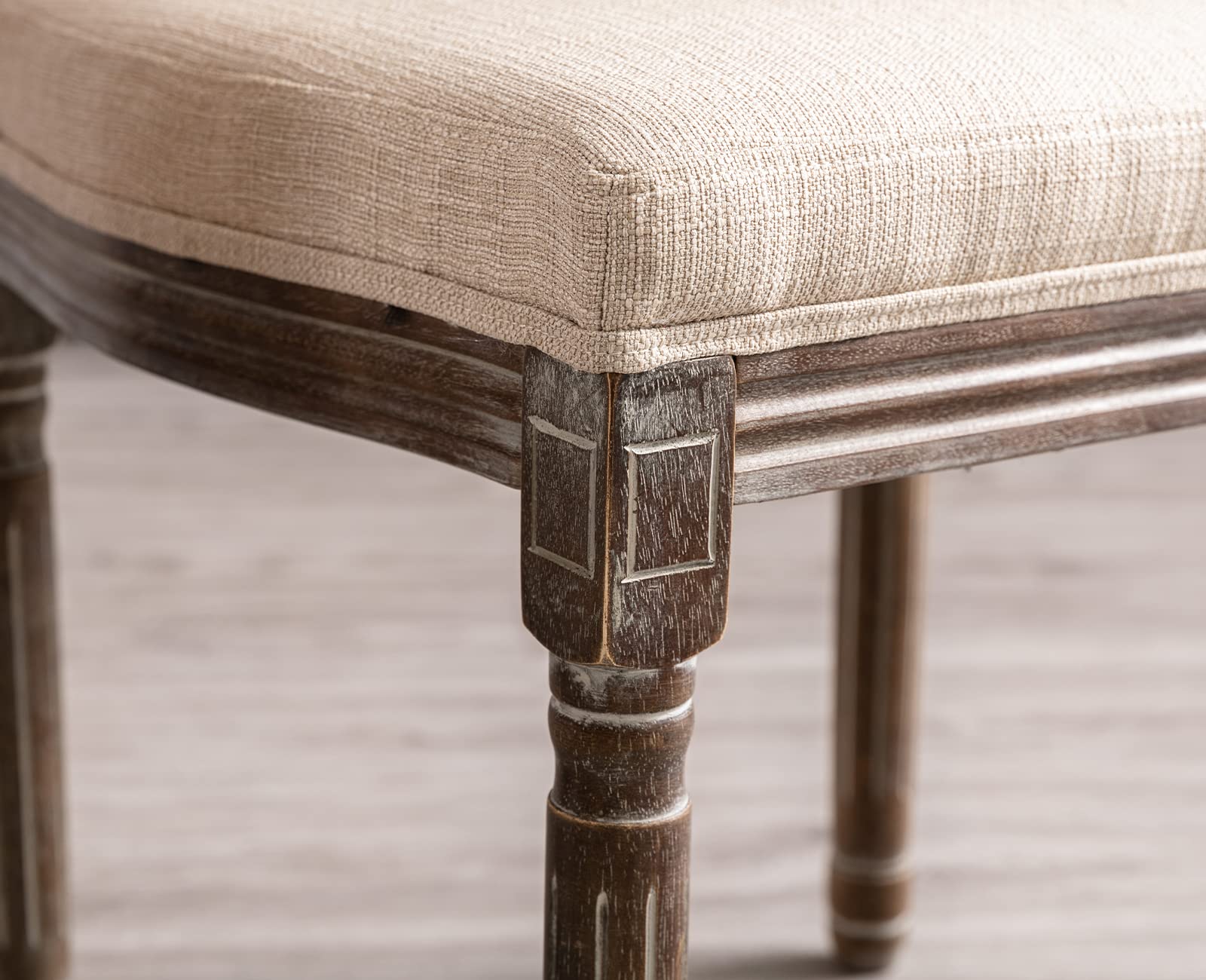 Kmax Farmhouse Dining Room Chairs, Brown Wood Legs Elegant Tufted Kitchen Chairs, French Distressed Bedroom Chairs with Round Back, Set of 8, Beige