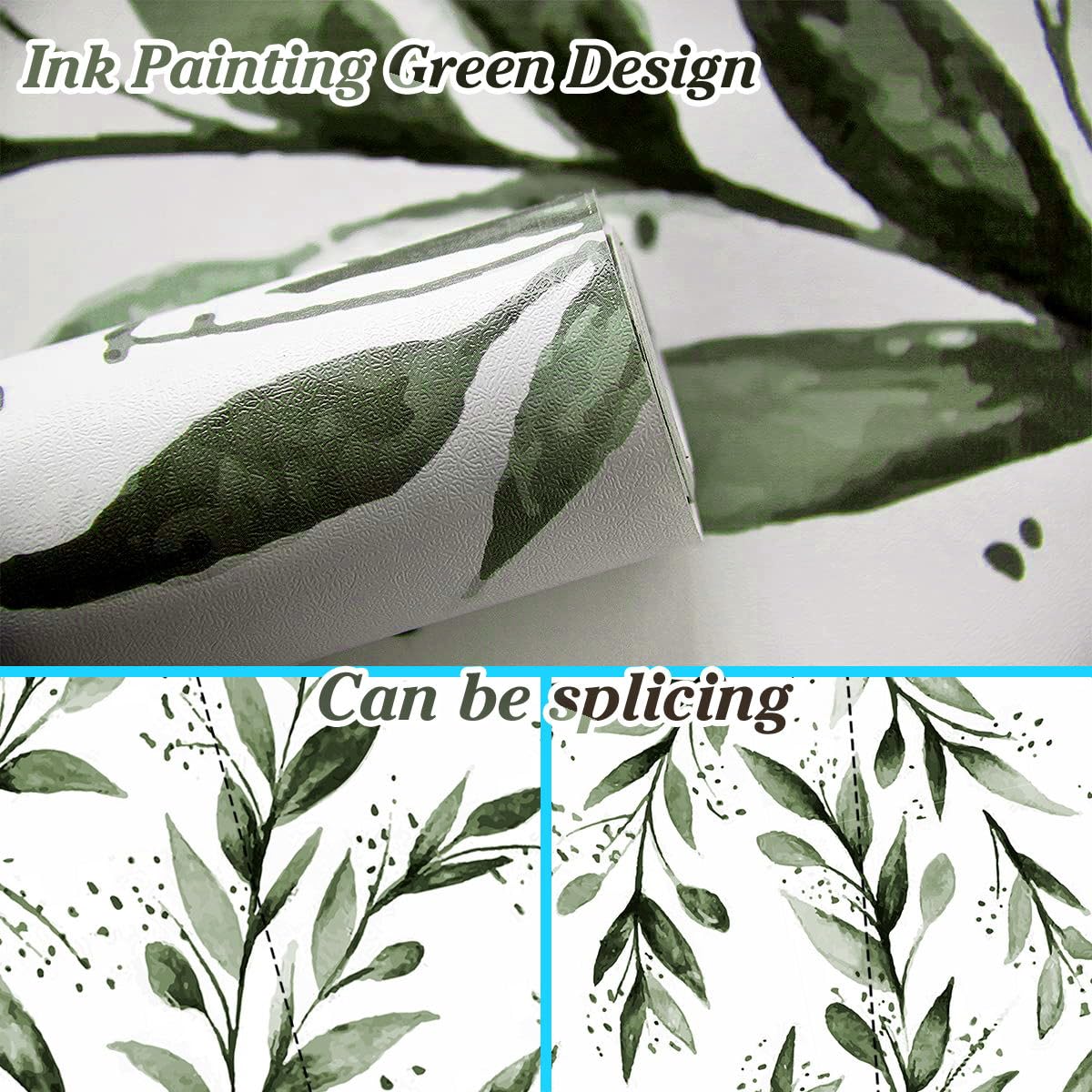Erfoni Leaf Peel and Stick Wallpaper Green Contact Paper 17.7"x 118.1" Green Leaves Self Adhesive Wallpaper Removable Wallpaper for Cabinets Decor