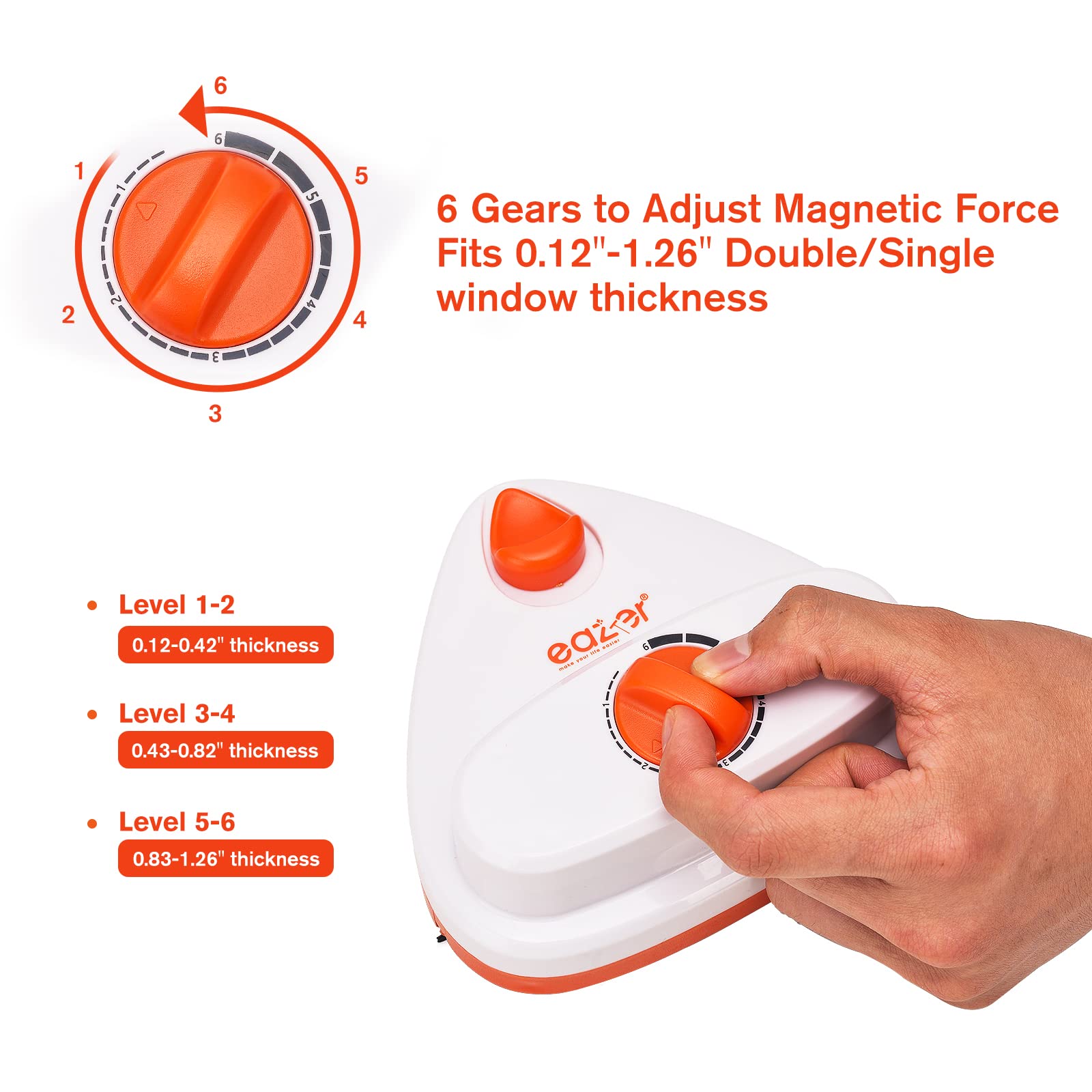 eazer Magnetic Window Cleaner, Double-Sided Window Cleaning Equipment, Outside Window Cleaner, 6-Gear Adjustable for High-Rise Window Cleaning(Fits 0.12''-1.26'' Thickness)