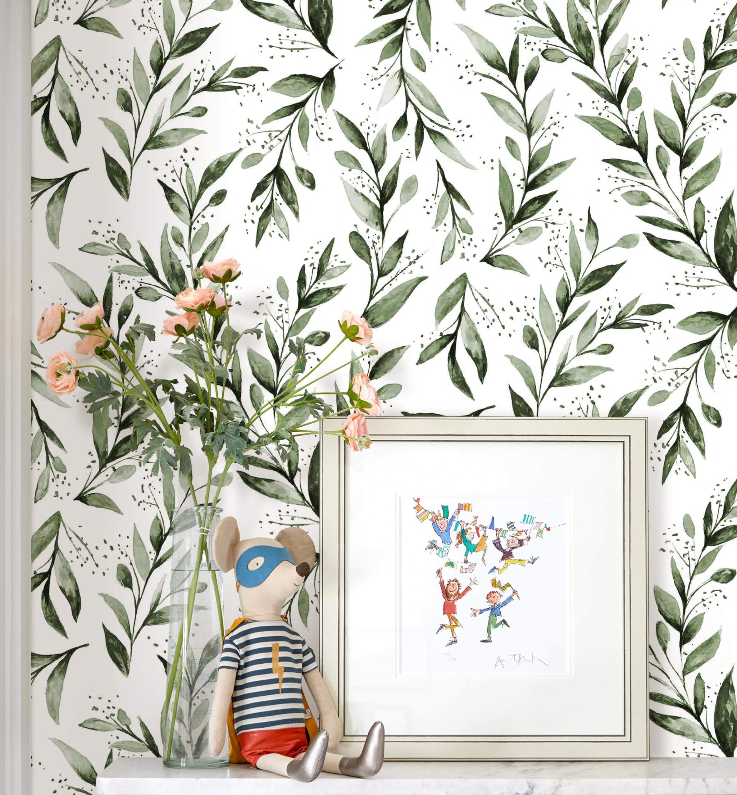 Erfoni Leaf Peel and Stick Wallpaper Green Contact Paper 17.7"x 118.1" Green Leaves Self Adhesive Wallpaper Removable Wallpaper for Cabinets Decor