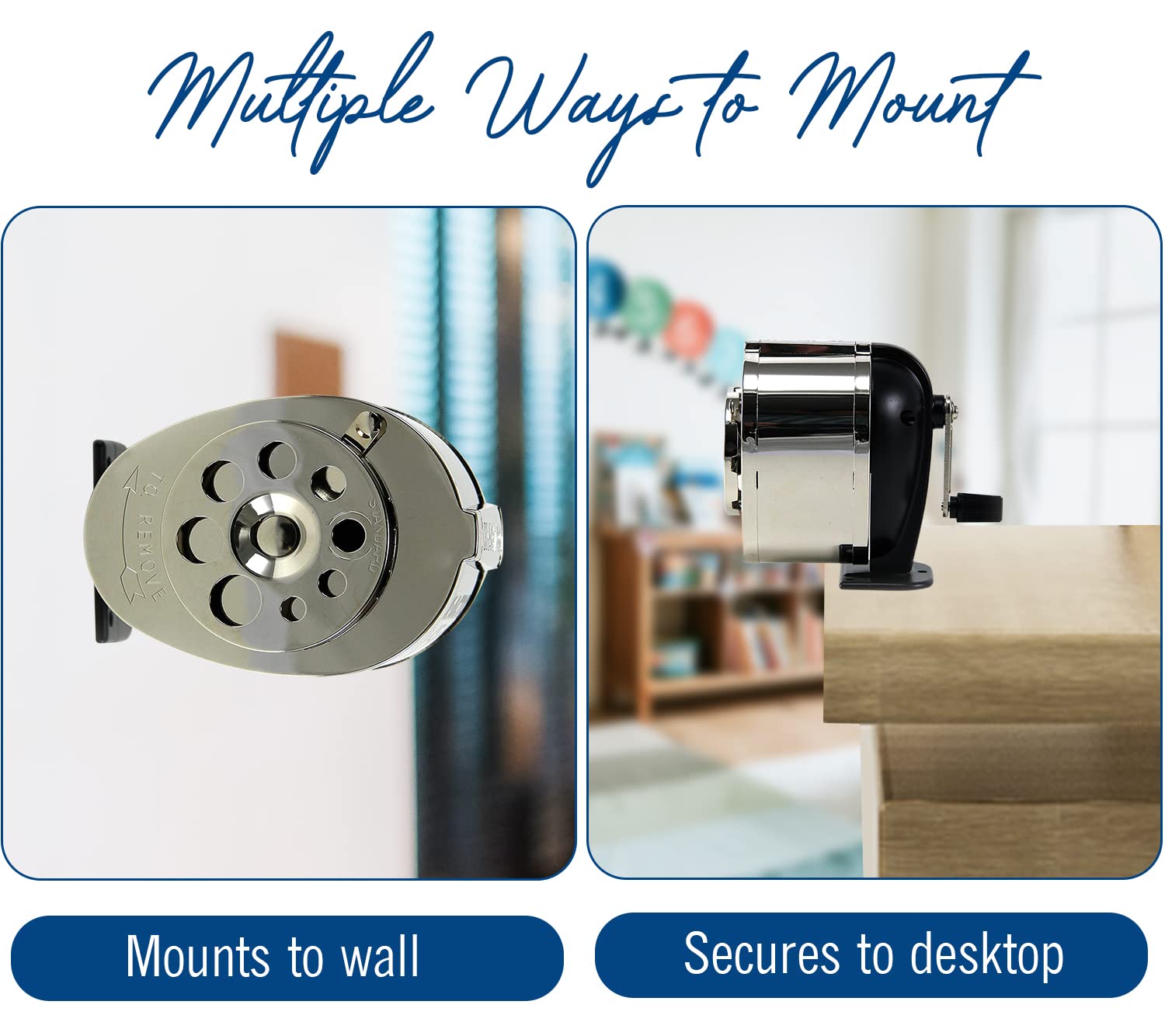 Pencil Sharpener Manual, Desktop Manual Pencil Sharpener - Desktop and Wall Mount Pencil Sharpeners Heavy Duty, Silver 8 Sizes Holes