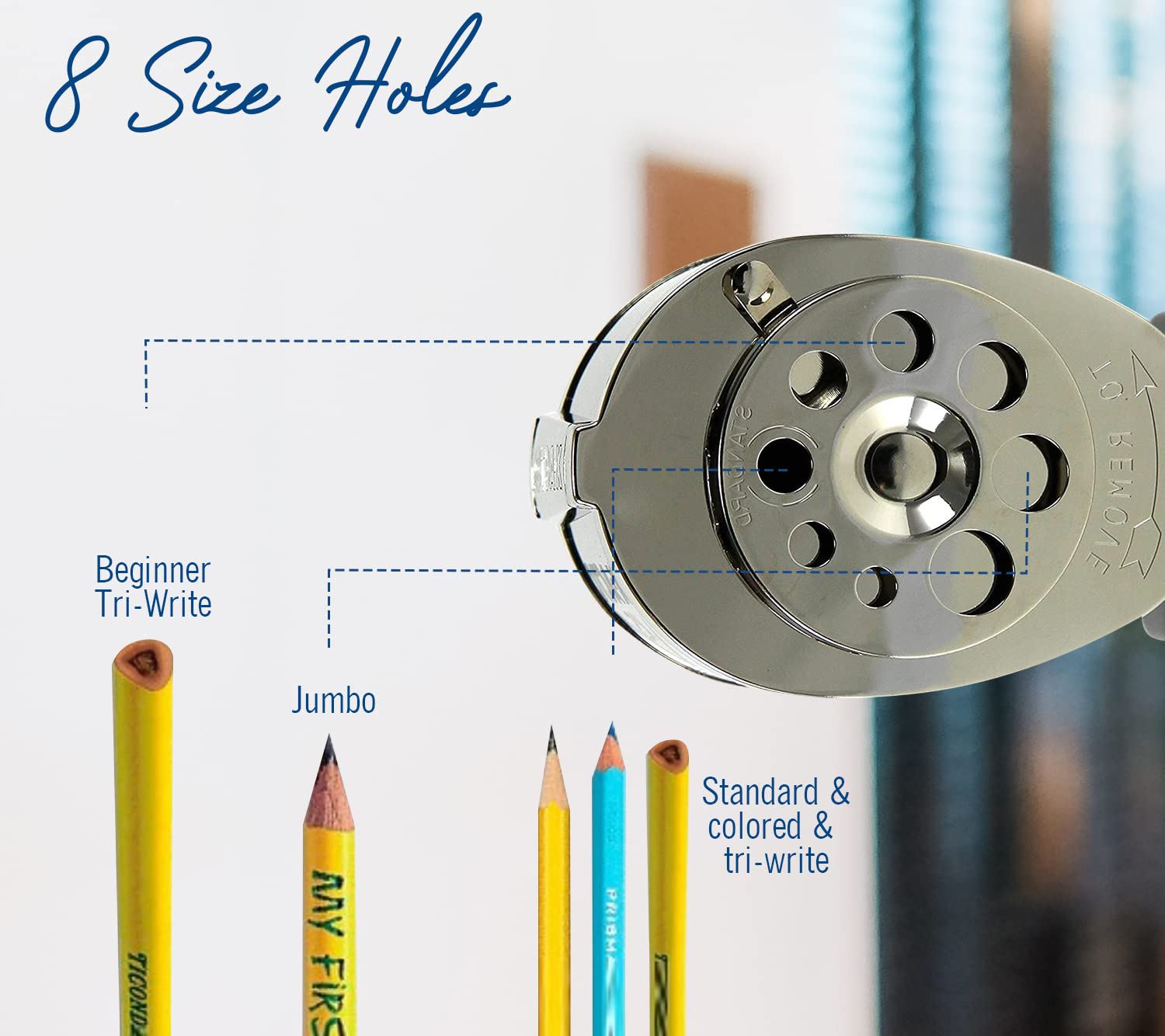 Pencil Sharpener Manual, Desktop Manual Pencil Sharpener - Desktop and Wall Mount Pencil Sharpeners Heavy Duty, Silver 8 Sizes Holes