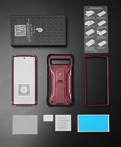 Poetic Revolution Series Case for Google Pixel 6A 5G, Built-in Screen Protector Work with Fingerprint ID, Full Body Rugged Shockproof Protective Cover Case with Kickstand, Maroon Red