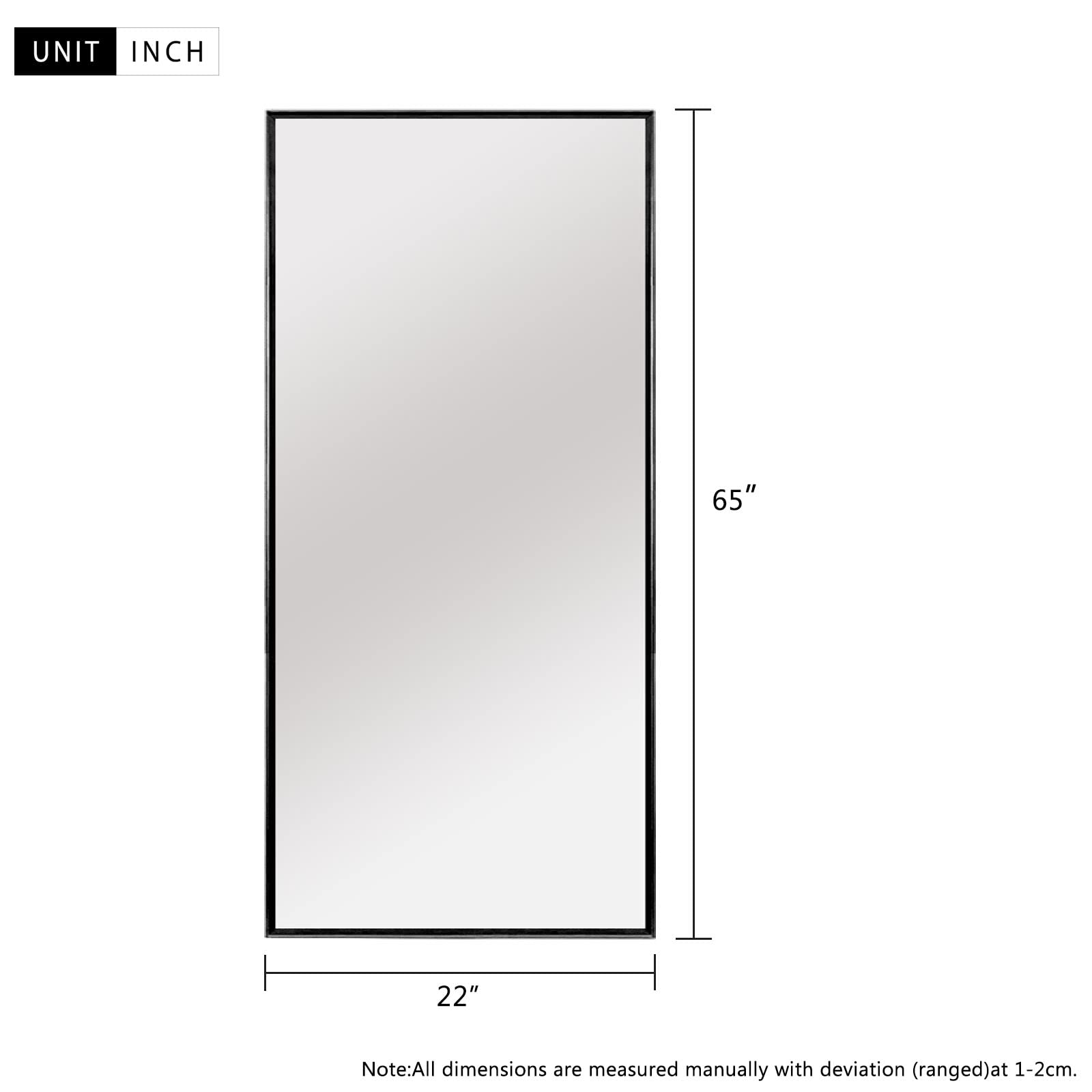 poshions Full Length Mirror 65''×22''Wall Mounted Mirror Free Standing Mirror with a Stand,Full Body Mirror Dressing Mirror with Aluminum Alloy Thin Frame,Black