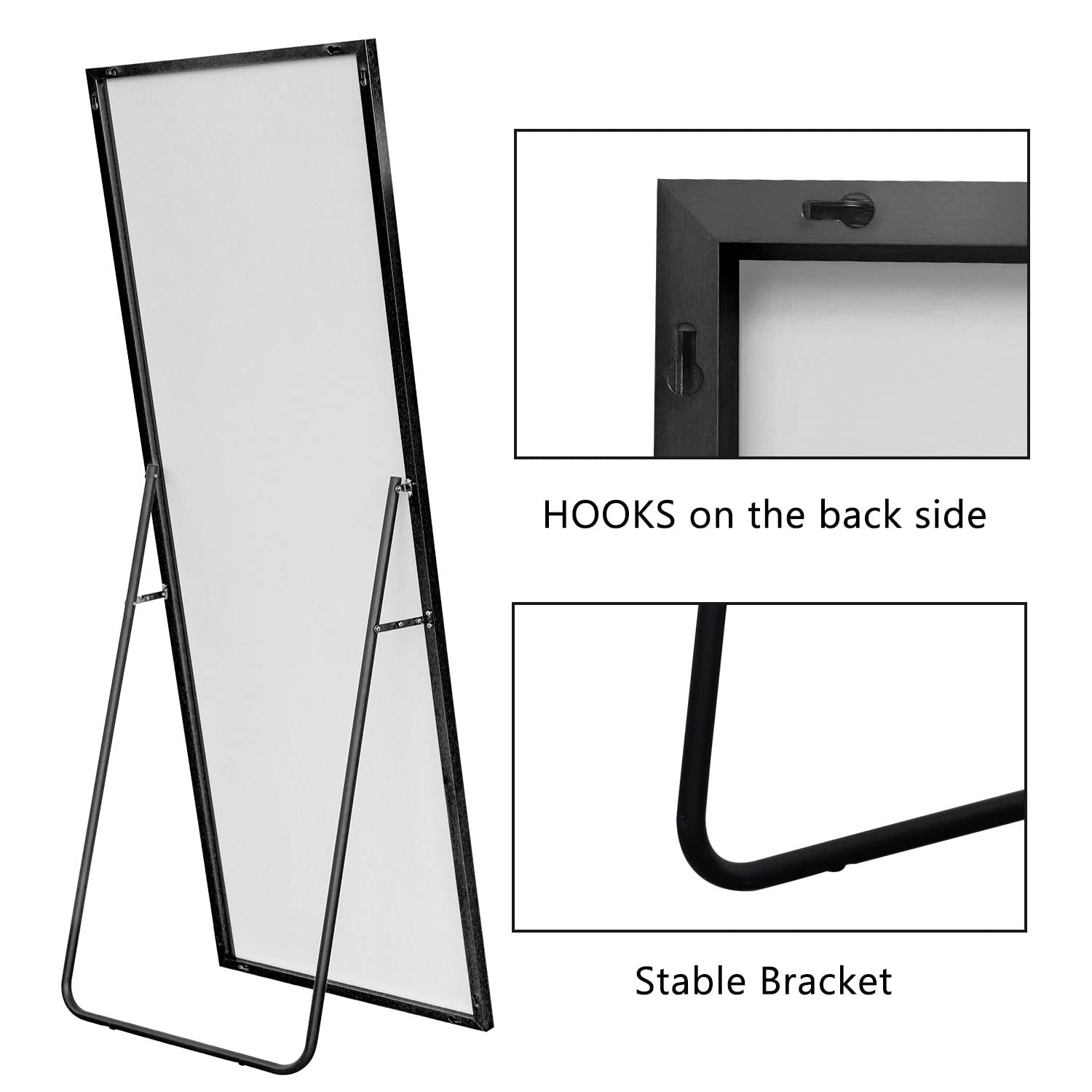 poshions Full Length Mirror 65''×22''Wall Mounted Mirror Free Standing Mirror with a Stand,Full Body Mirror Dressing Mirror with Aluminum Alloy Thin Frame,Black