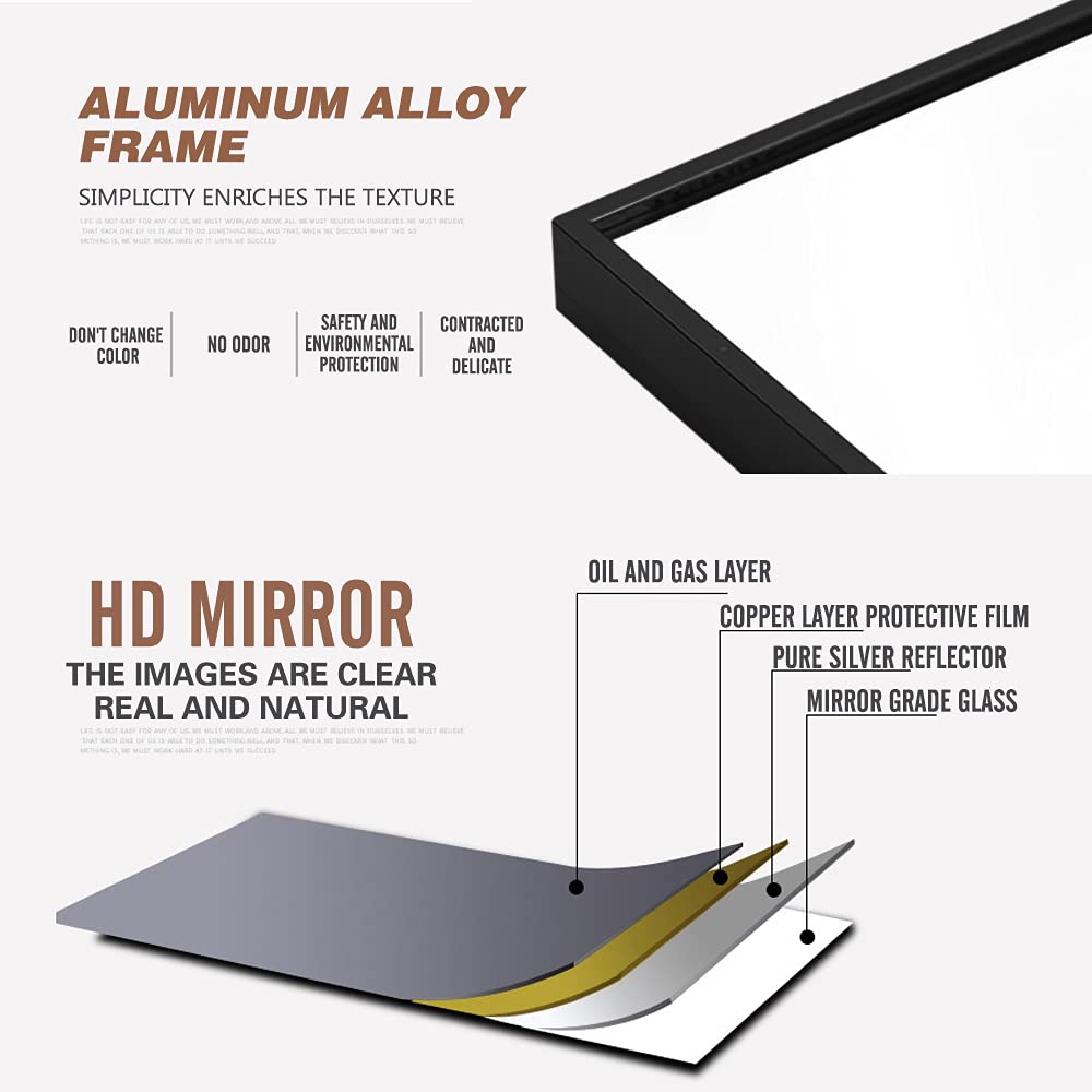 poshions Full Length Mirror 65''×22''Wall Mounted Mirror Free Standing Mirror with a Stand,Full Body Mirror Dressing Mirror with Aluminum Alloy Thin Frame,Black