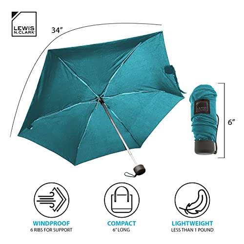 Lewis N. Clark Portable Mini Travel Umbrella, Windproof & Water Repellent Fabric, Manual Opening, 1 Year Warranty, Black