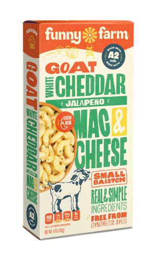 Funny Farm A2 Milk Macaroni and Cheese | Pasta with Spicy Jalapeno Flavor - Goat Cheese Mac and Cheese Dinner Bundle | A2 Goat Milk Cheese Powder Base with Elbow Macaroni Noodles - Goats Milk Based White Cheddar Powder Mac n Cheese