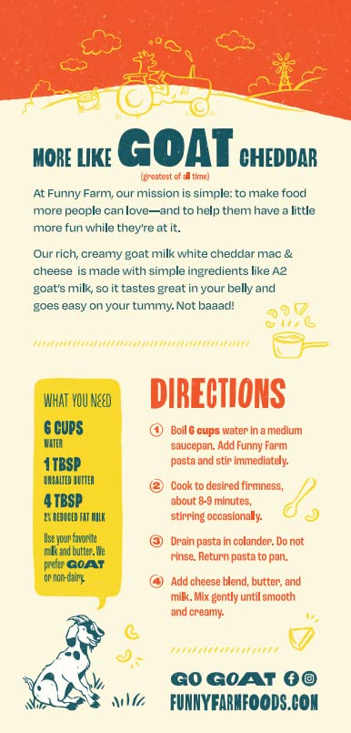 Funny Farm A2 Milk Macaroni and Cheese | Pasta with Spicy Jalapeno Flavor - Goat Cheese Mac and Cheese Dinner Bundle | A2 Goat Milk Cheese Powder Base with Elbow Macaroni Noodles - Goats Milk Based White Cheddar Powder Mac n Cheese