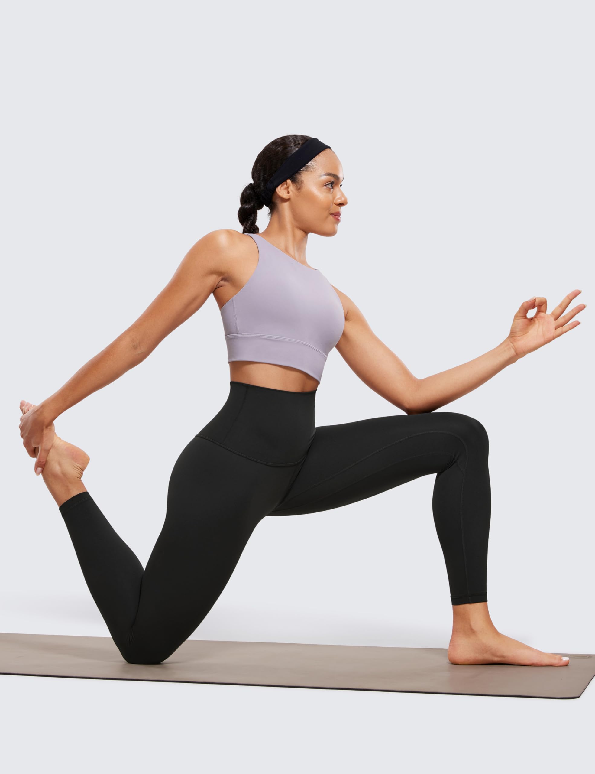 CRZ YOGA Super High Waisted Butterluxe Yoga Pants 25 Inches - Buttery Soft Workout Leggings for Women Over Belly Black Medium