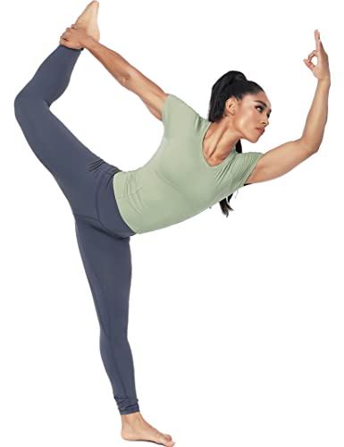 Workout Crop Tops for Women Short Workout Shirts for Running Gym Yoga Athletic Exercise Green