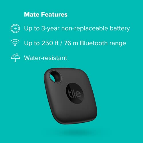 Tile Mate (2022) 1-Pack.Black. Bluetooth Tracker, Keys Finder and Item Locator for Keys, Bags and More; Up to 250 ft. Range. Water-Resistant. Phone Finder. iOS and Android Compatible.