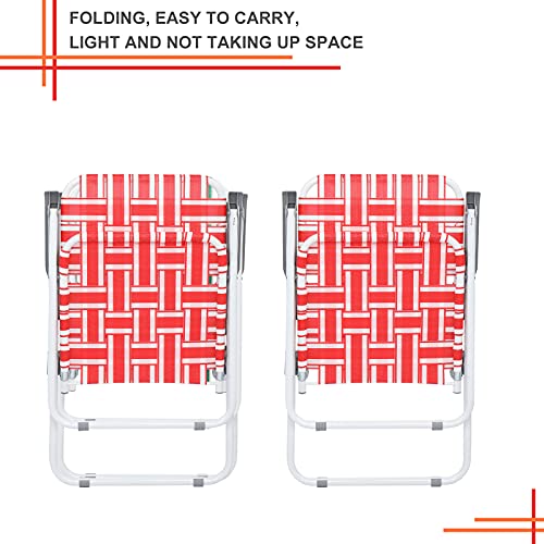 Shyneer Patio Lawn Chairs Folding,Webbed Folding Chair Outdoor Beach Chair Portable Camping Webbing Chair for Yard, Garden,Weight Capacity 265lbs (2Pack, Red & White)