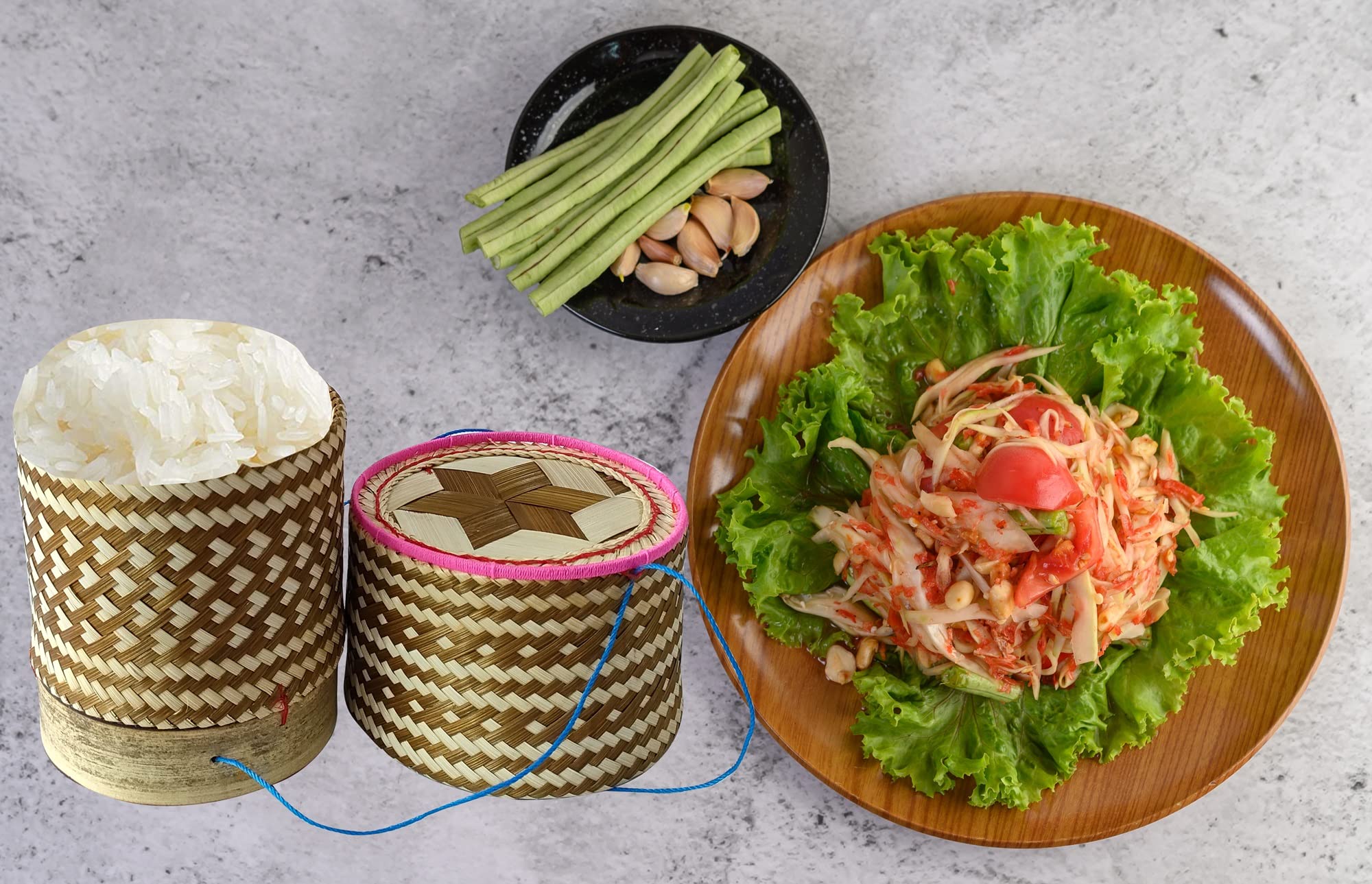 Bamboo Sticky Rice Serving Basket Handmade ''KRA-Tip'' Thai Laos Traditional Weave Wickerwork with Vegetable Based Dye Serving Travel Picnic Keeping Sticky Rice After Steaming Keep Sticky Rice Warm
