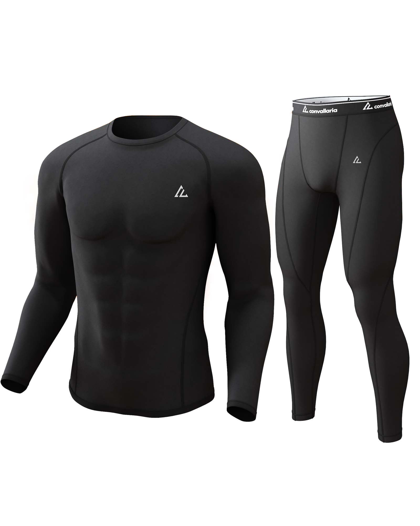 CL convallaria Long Underwear Mens Thermal Underwear Set Winter Hunting Gear Sport Long Johns for Men Base Layer Top and Bottom Midweight Black X-Large